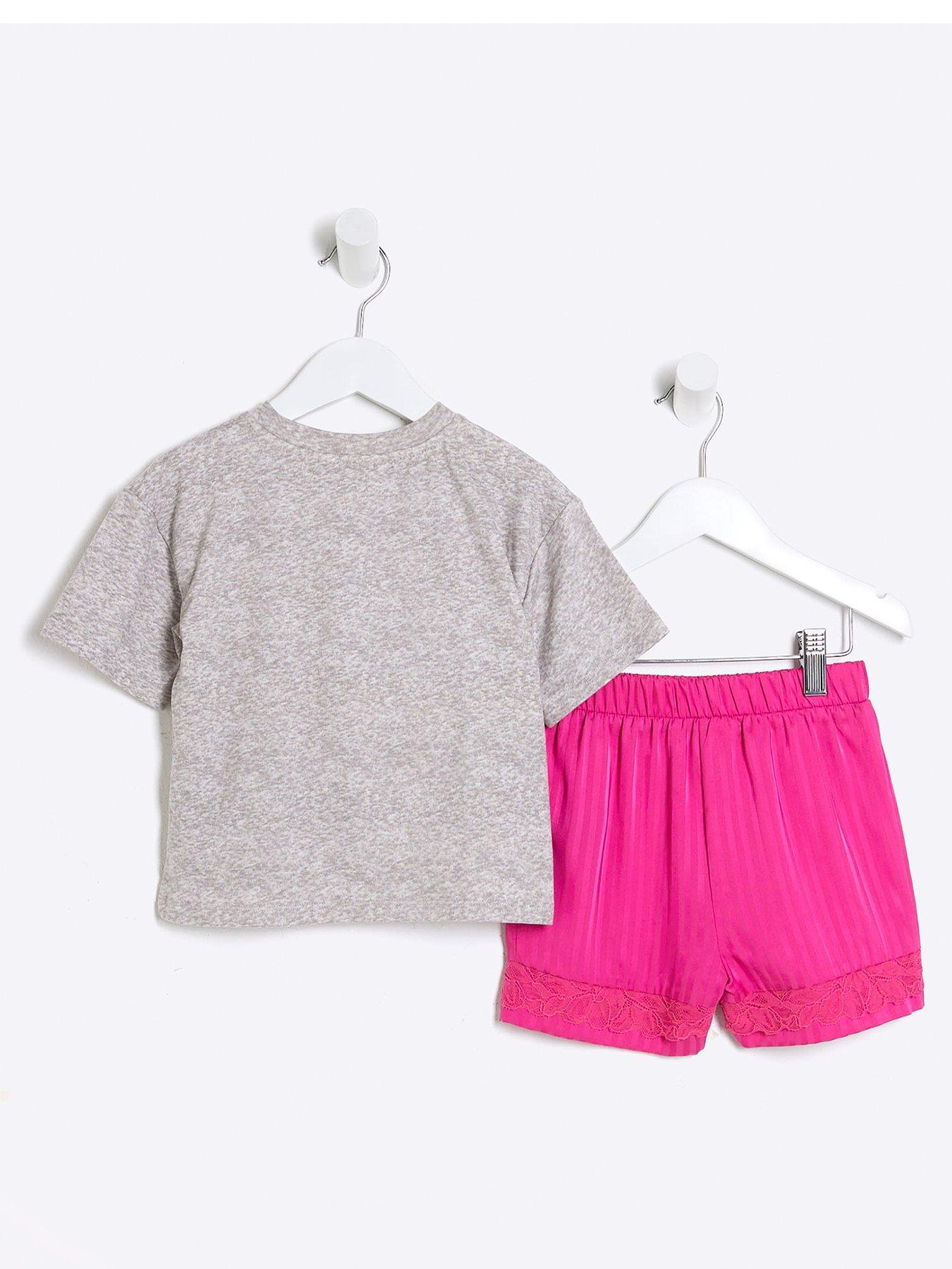River Island Mini Mini Girls Satin Mix Teddy Pyjamas Set - Pink ...