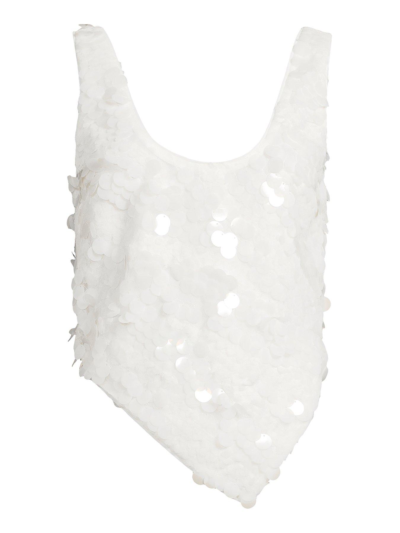 Michelle Keegan Shell Sequin Scoop Top - Cream | Littlewoods
