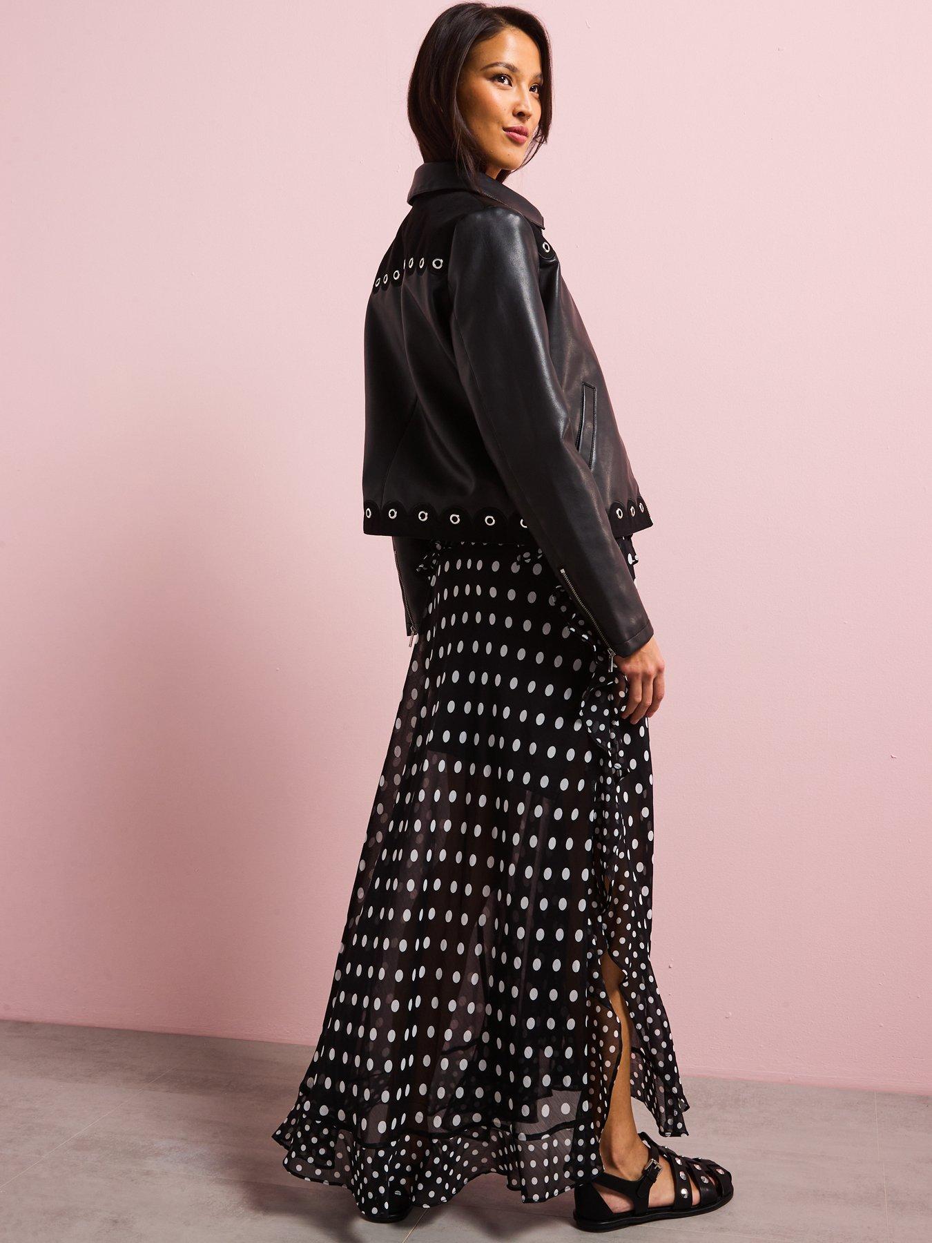 V by Very Eyelet Detail Faux Leather & Suede Jacket - Black | Littlewoods