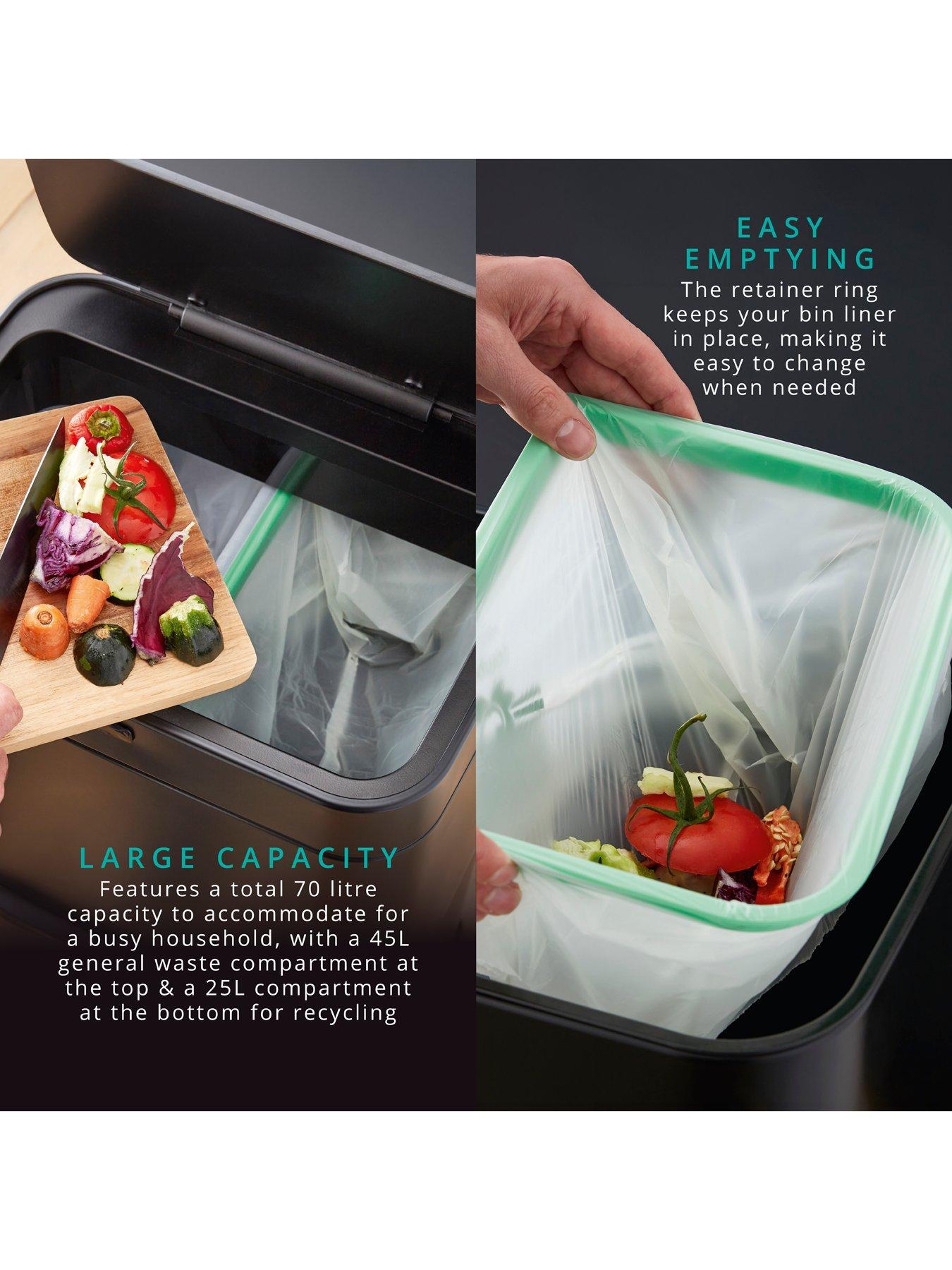 Swan Stealth Dual Recycling Sensor Bin, Retainer Ring, Iron Body, 70L ...