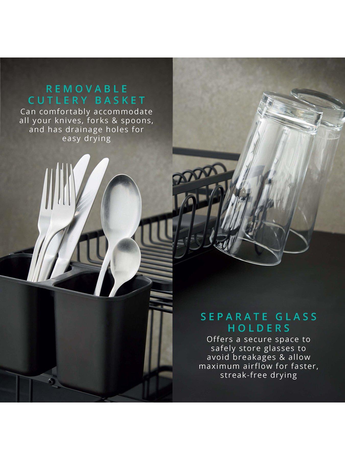 Swan Stealth 15 Plate Dish Rack, 2 Tier, Matte Black with removeable ...