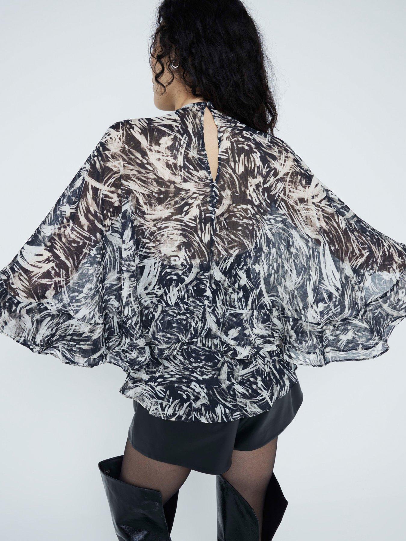 River Island Printed Ruffle Cape Top - Dark Brown | Littlewoods