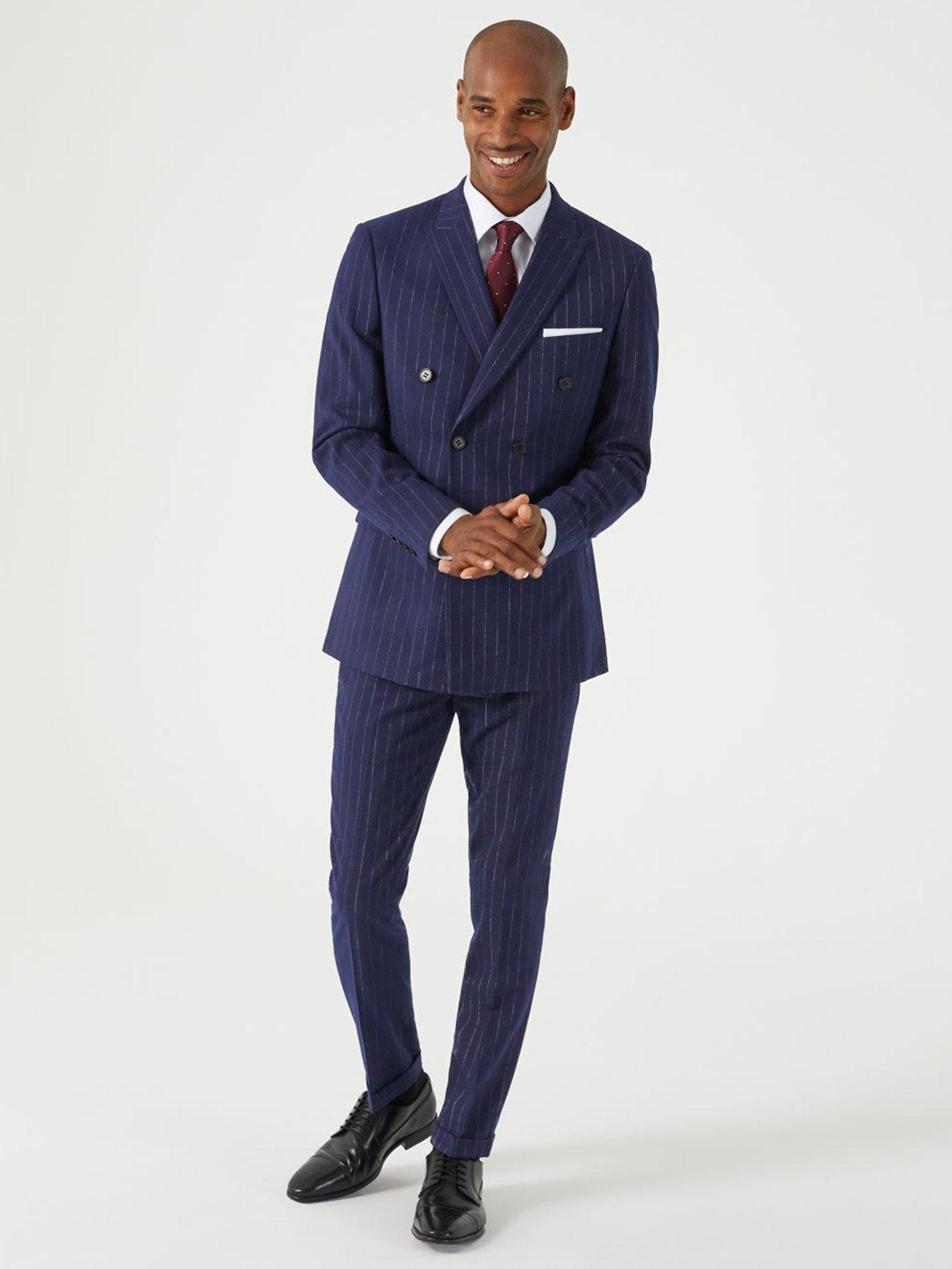 Skopes Declan Slim Suit Double Breasted - Navy Blue Pinstripe | Littlewoods