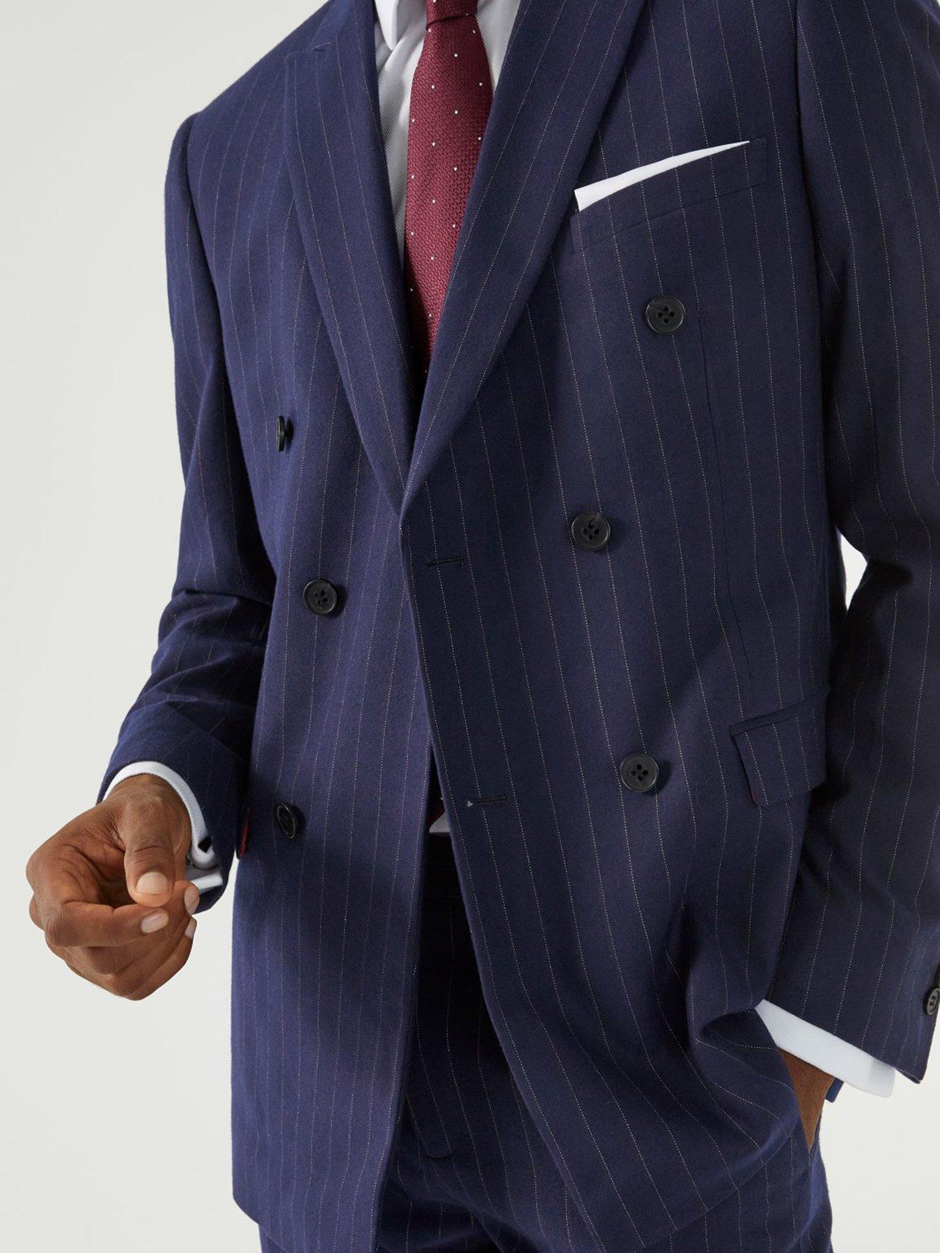 Skopes Declan Slim Suit Double Breasted - Navy Blue Pinstripe | Littlewoods