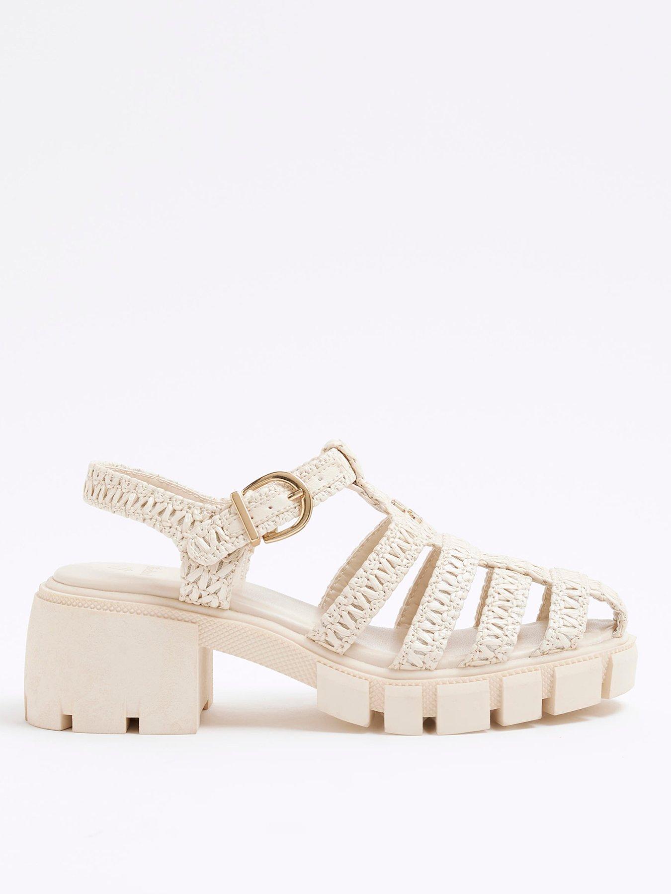 River Island Girls Raffia Block Heeled Sandals - Cream | Littlewoods