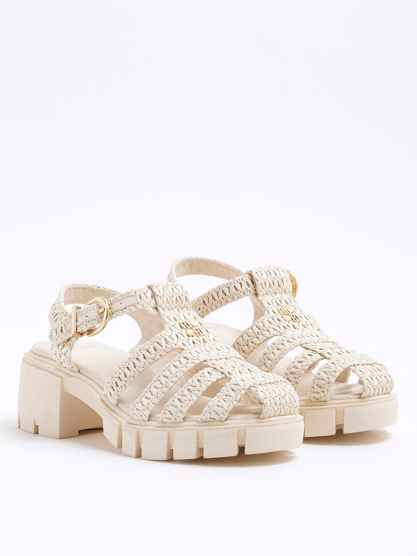 River Island Girls Raffia Block Heeled Sandals - Cream | Littlewoods