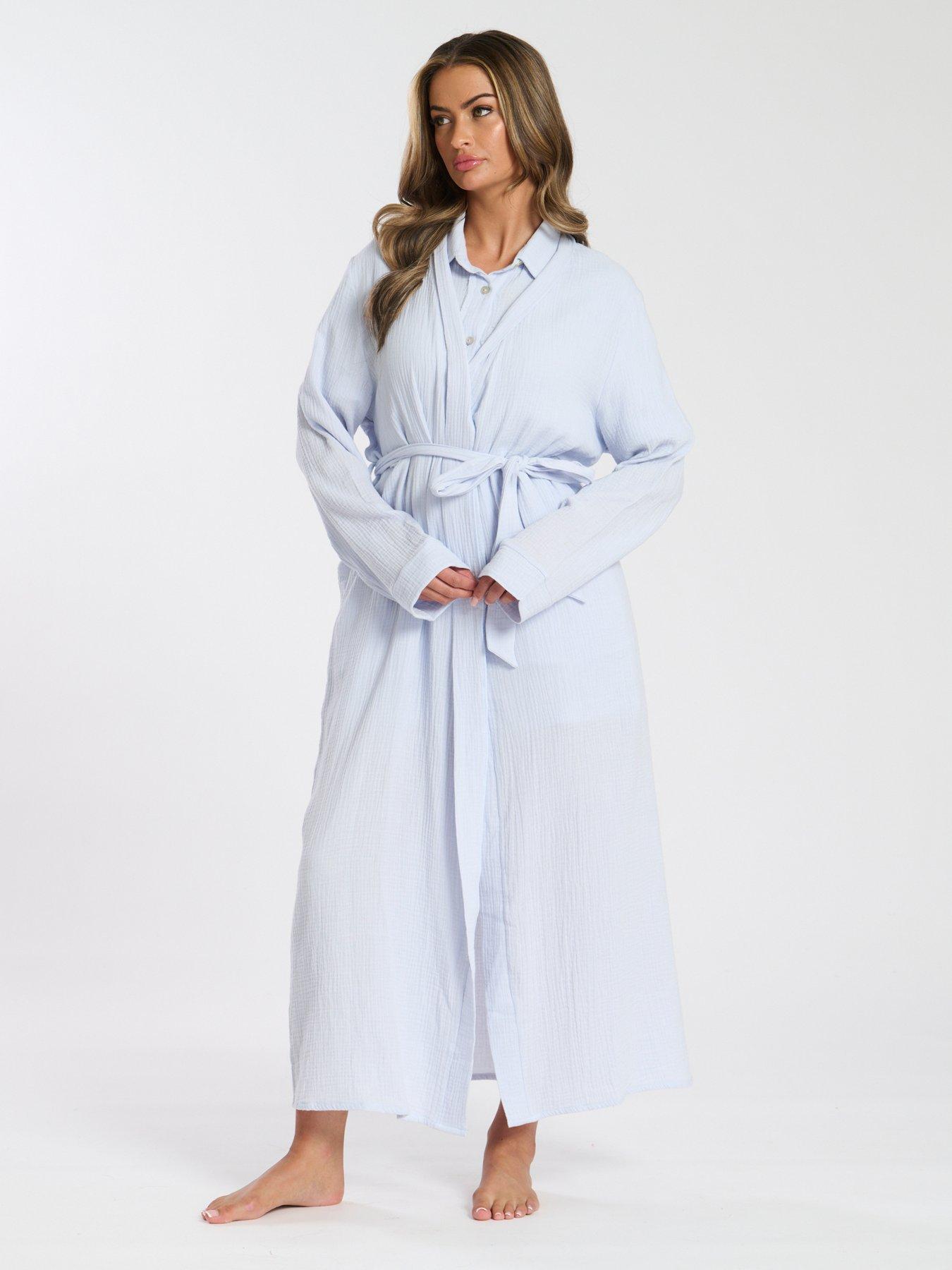 Loungeable Cotton Waffle Robe - Blue | Littlewoods