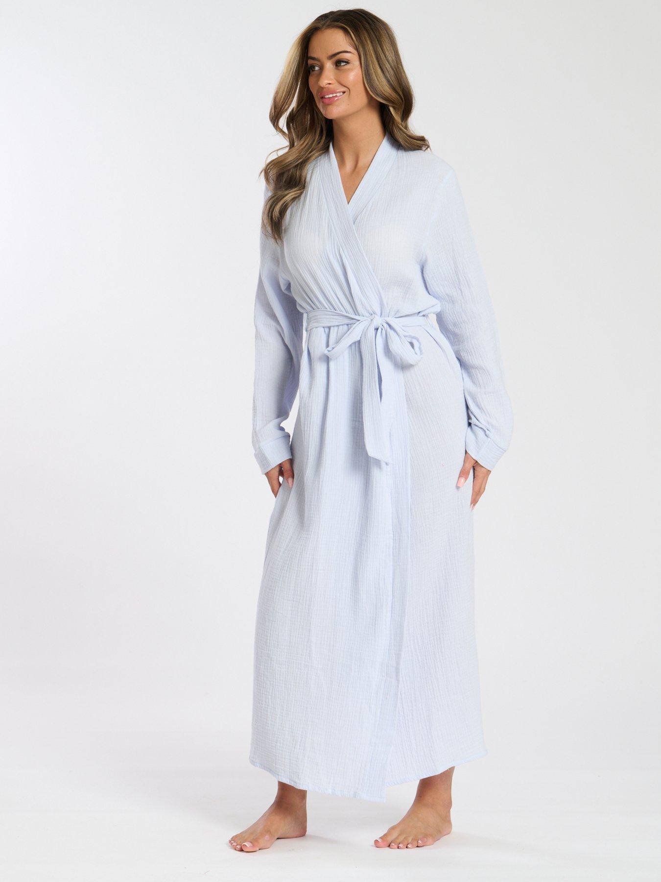 Loungeable Cotton Waffle Robe - Blue | Littlewoods