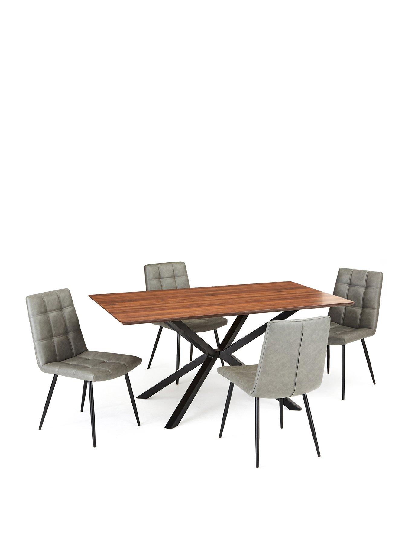 Very Home Chopstick 160 cm Rectangle Wood Top Dining Table + 4 Harlem Grey Chairs | Littlewoods