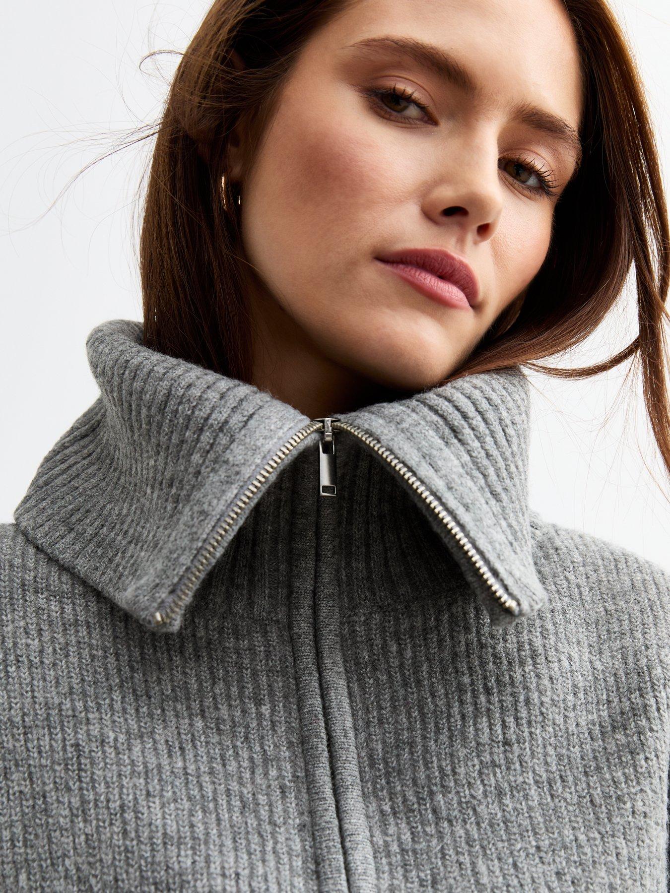 New Look Ribbed Knit Half Zip Jumper - Grey | Littlewoods