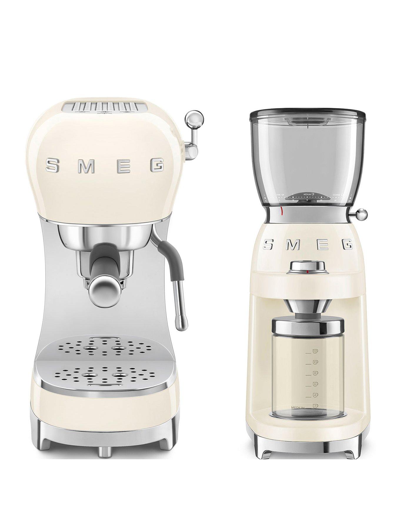 Smeg Espresso Coffee Machine ECF02 & Coffee Grinder - Cream ...