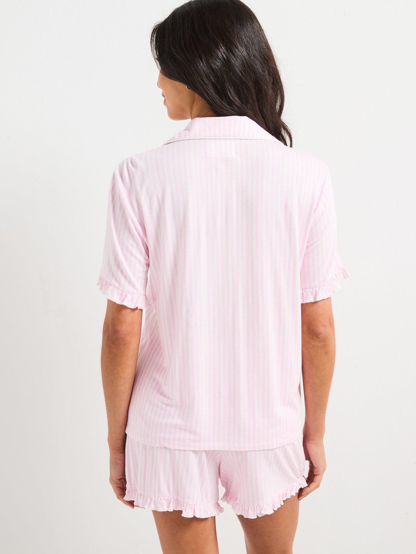 V by Very Frill Sleeve Stripe Revere Short Set - Pink | Littlewoods