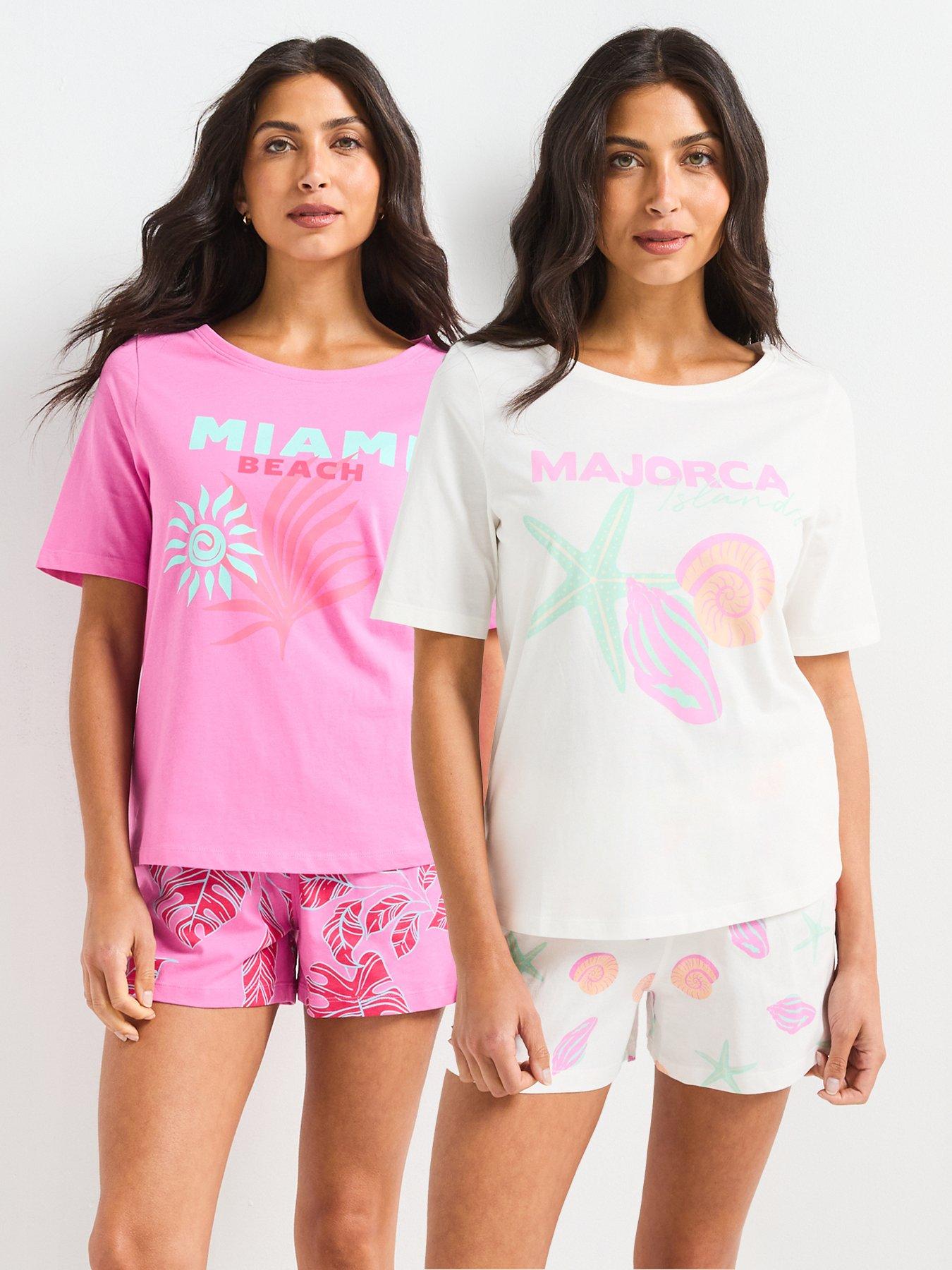 Everyday 2 Pack Miami & Majorca Print Short Sleeve T-shirt And Short ...