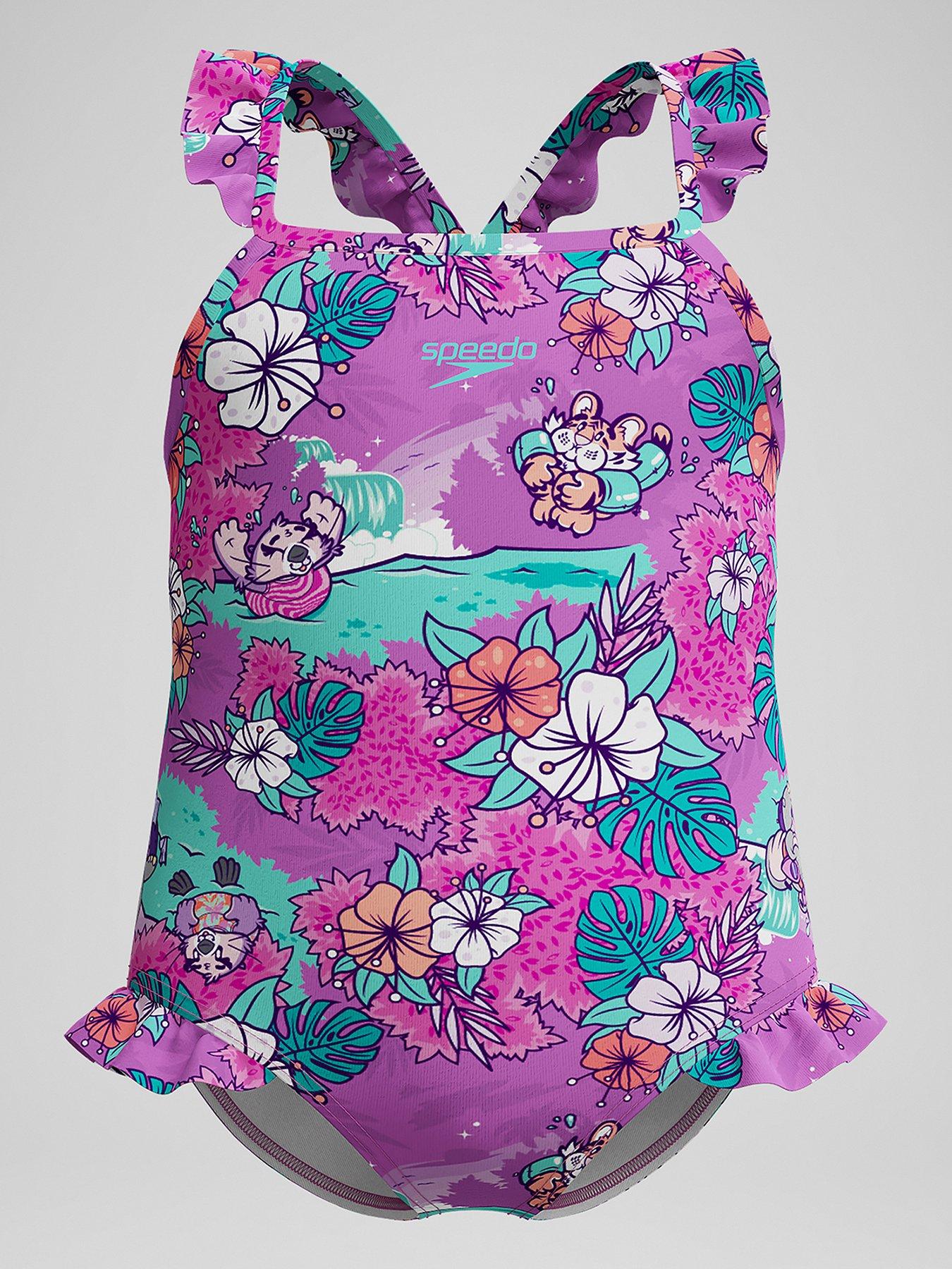 Speedo Girls Learn To Swim Printed Frill Thinstrap - Purple | Littlewoods