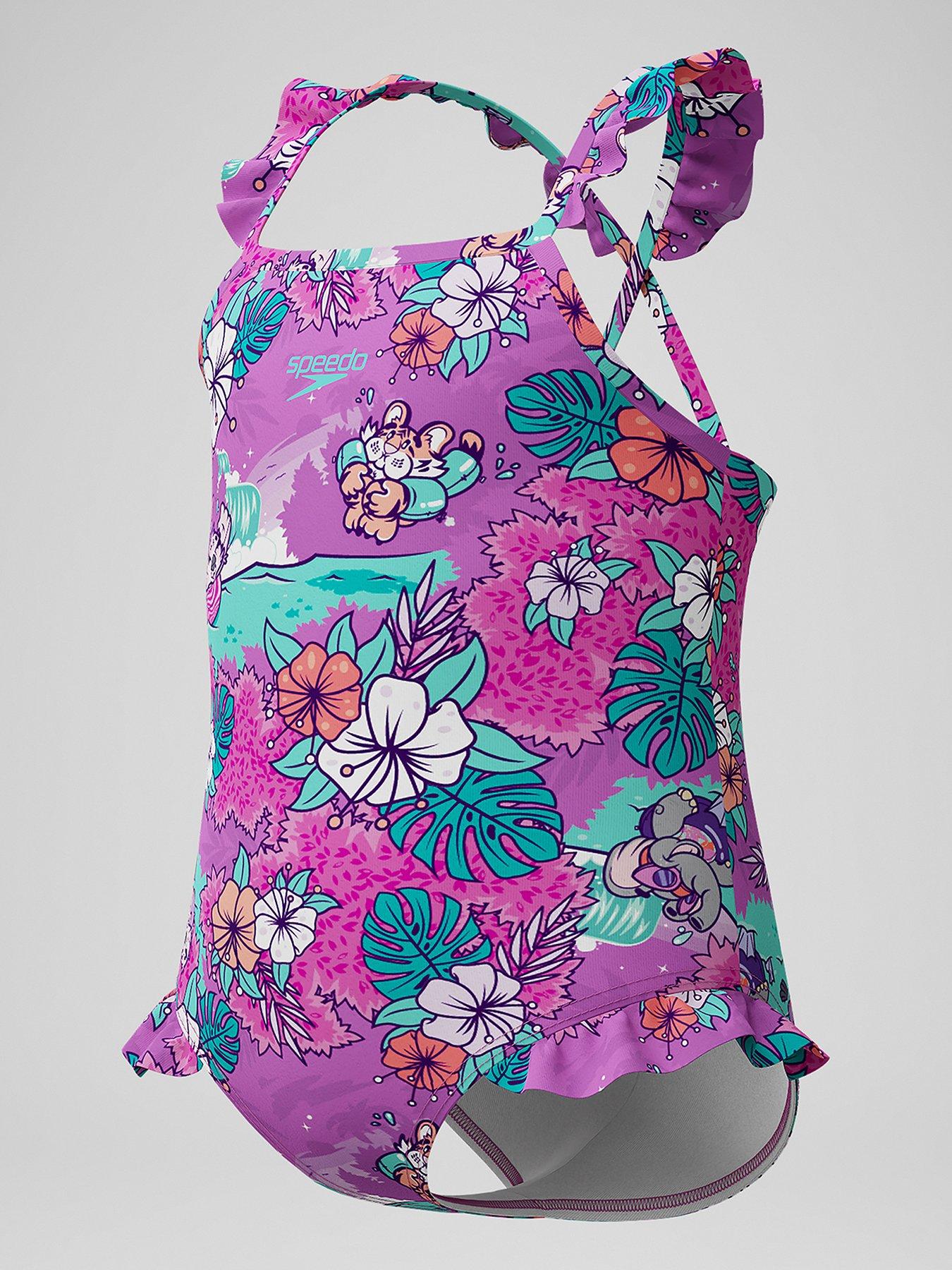 Speedo Girls Learn To Swim Printed Frill Thinstrap - Purple | Littlewoods