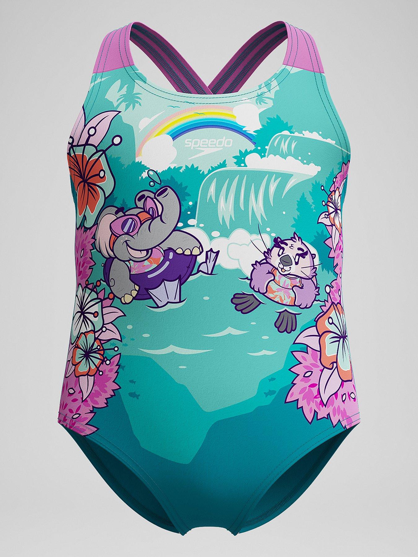 Speedo Girls Learn To Swim Printed Crossback - Blue/pink | Littlewoods