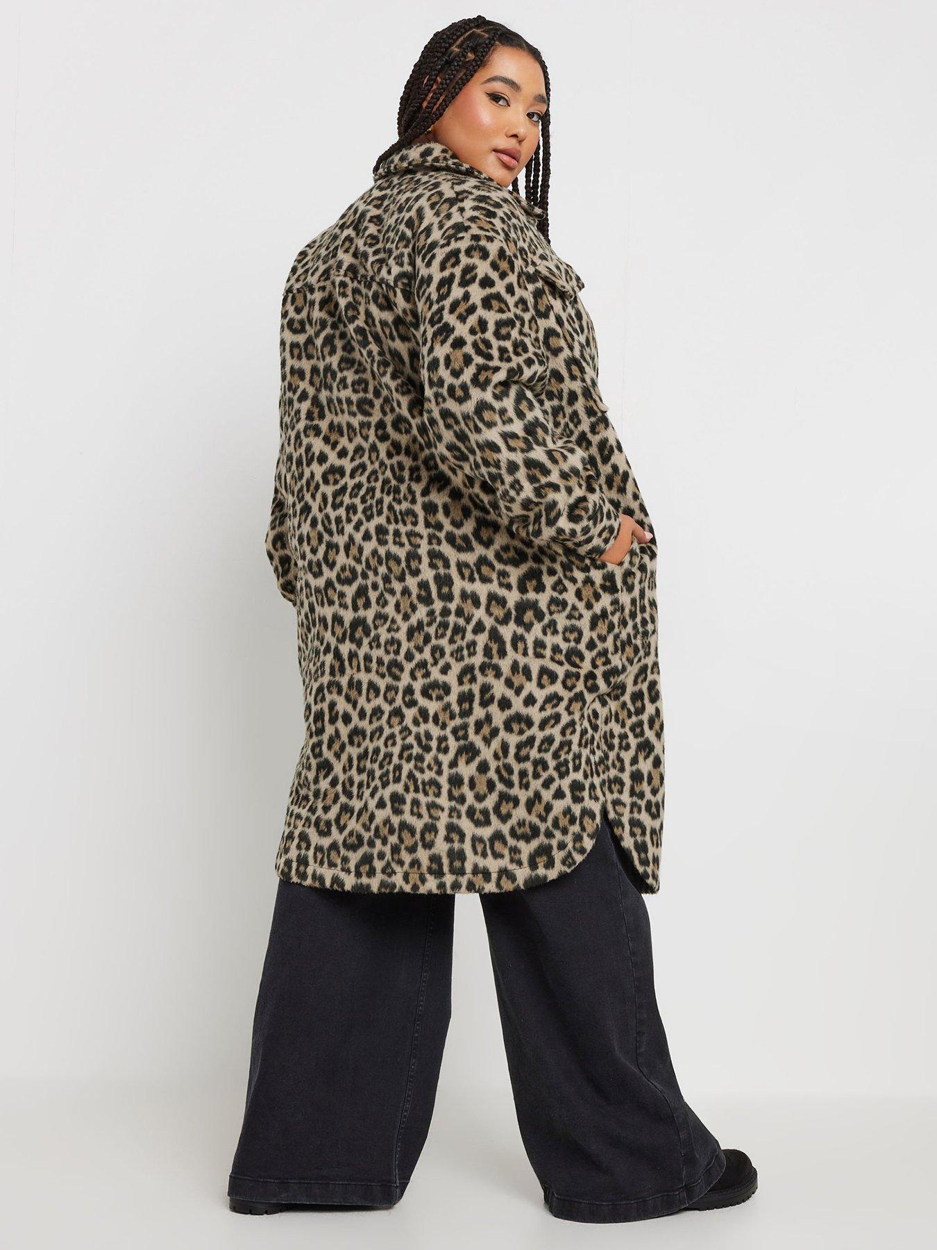 Yours Curve Longline Leopard Print Shacket - Brown | Littlewoods