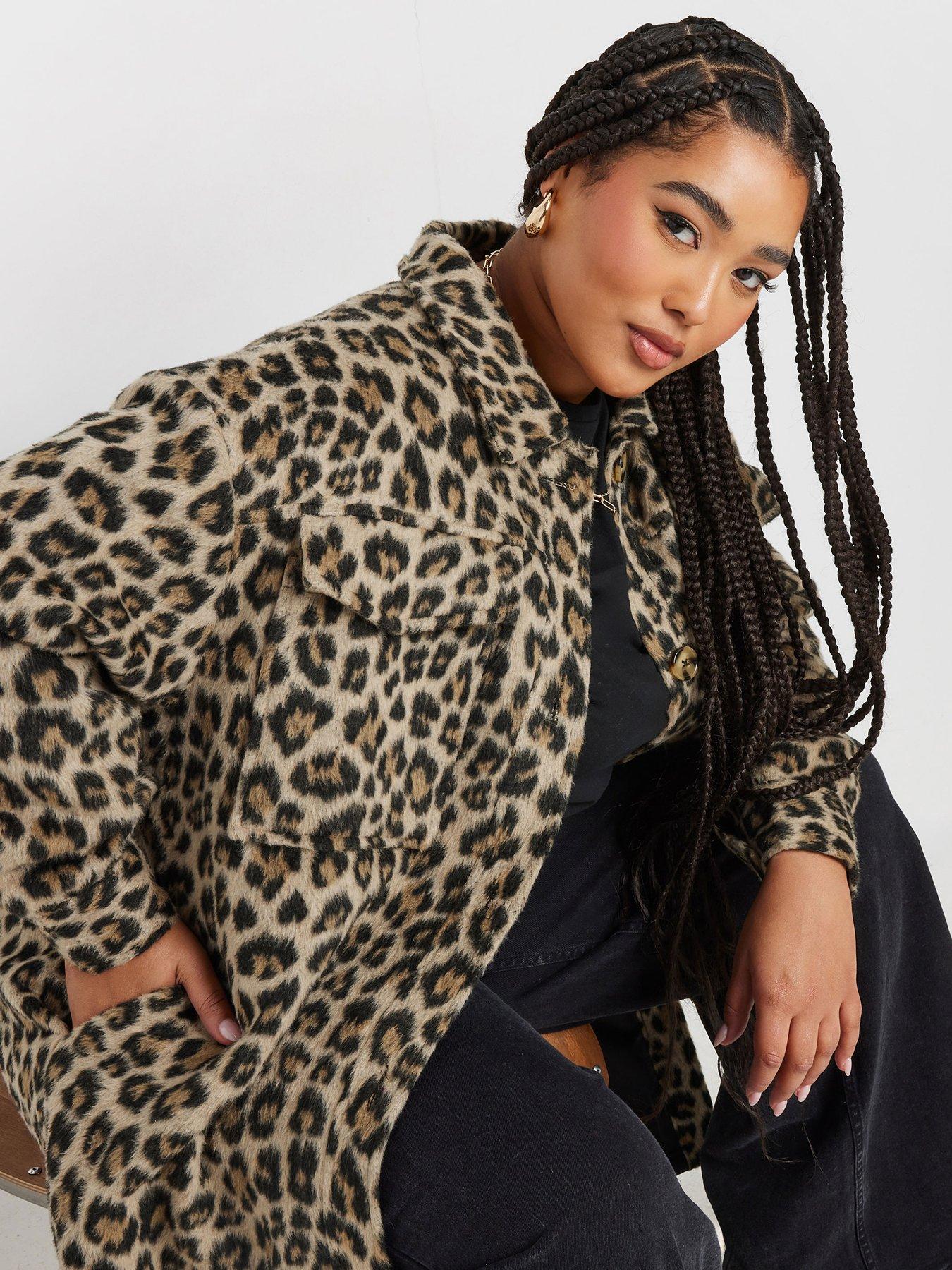 Yours Curve Longline Leopard Print Shacket - Brown | Littlewoods