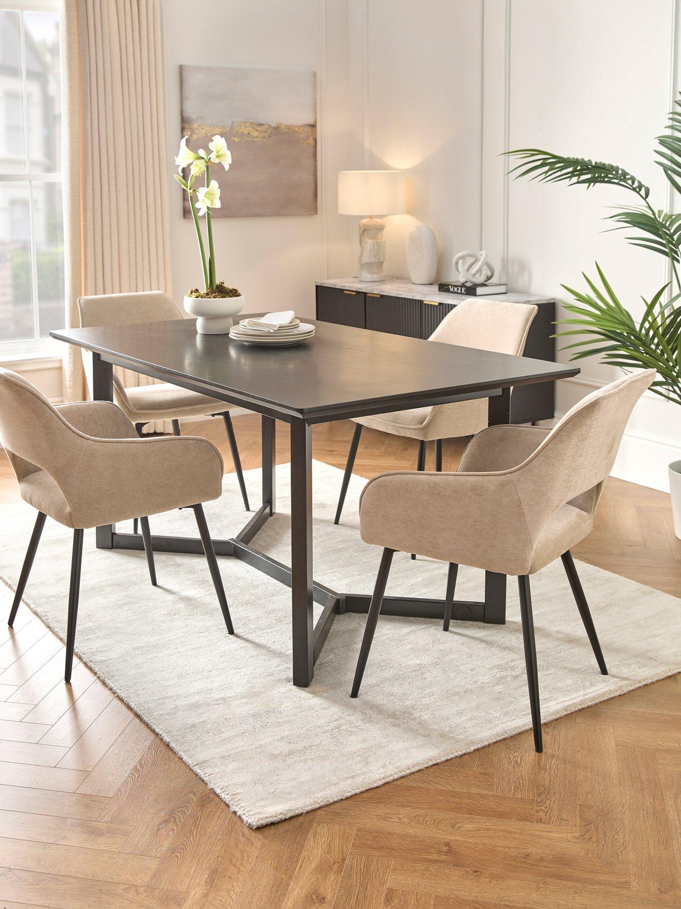 Very Home Ari 160 cm Black Dining Table + 4 Sheldon Natural Dining ...