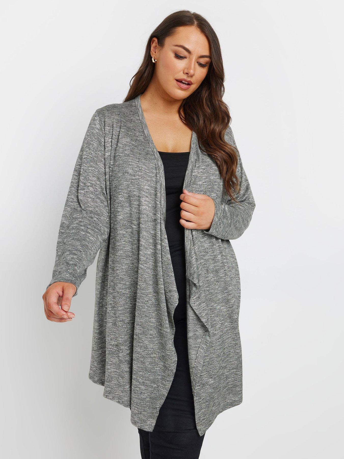 Yours Curve Waterfall Soft Touch Cardigan - Grey | Littlewoods