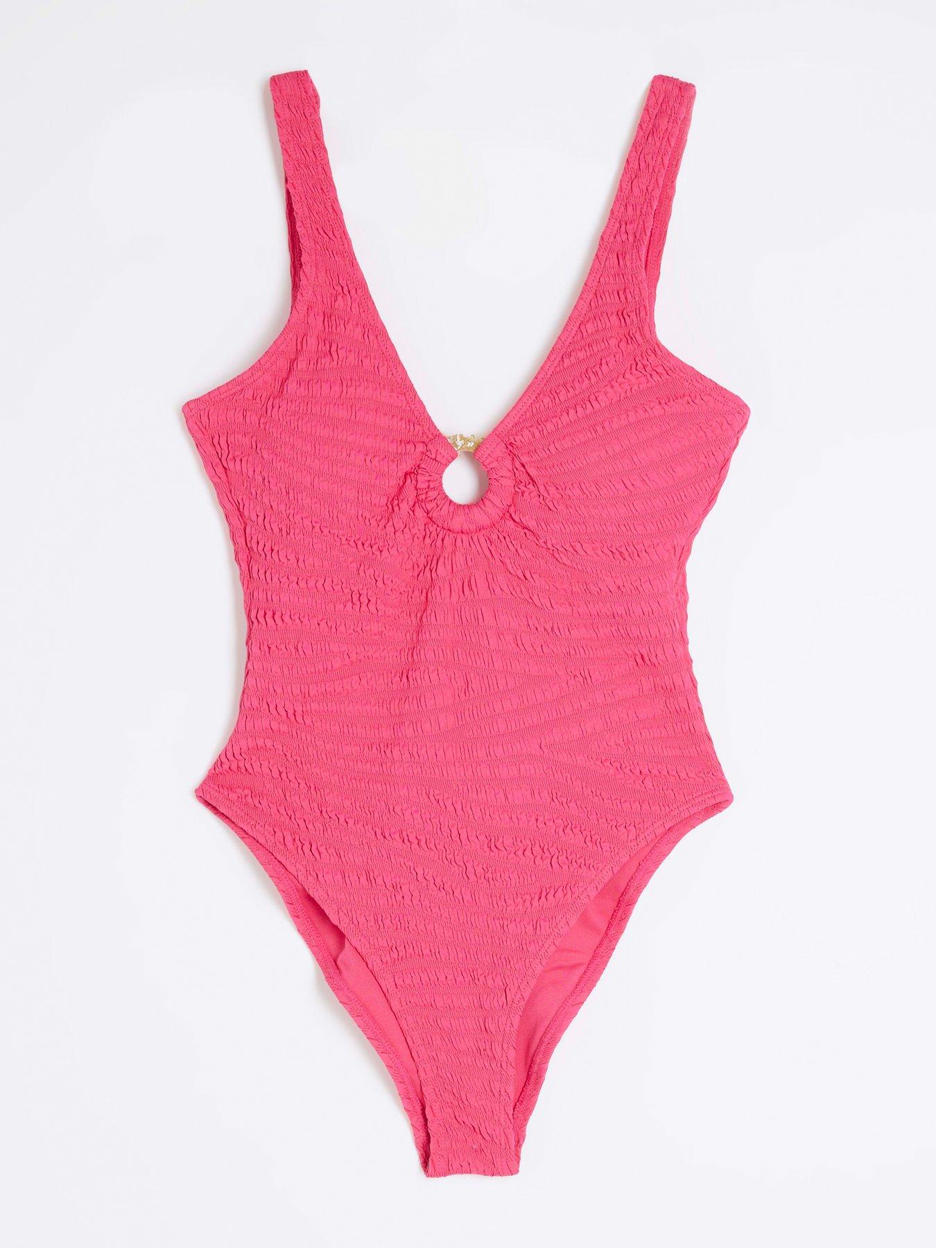 River Island Animal Texture Swimsuit - Bright Pink | Littlewoods
