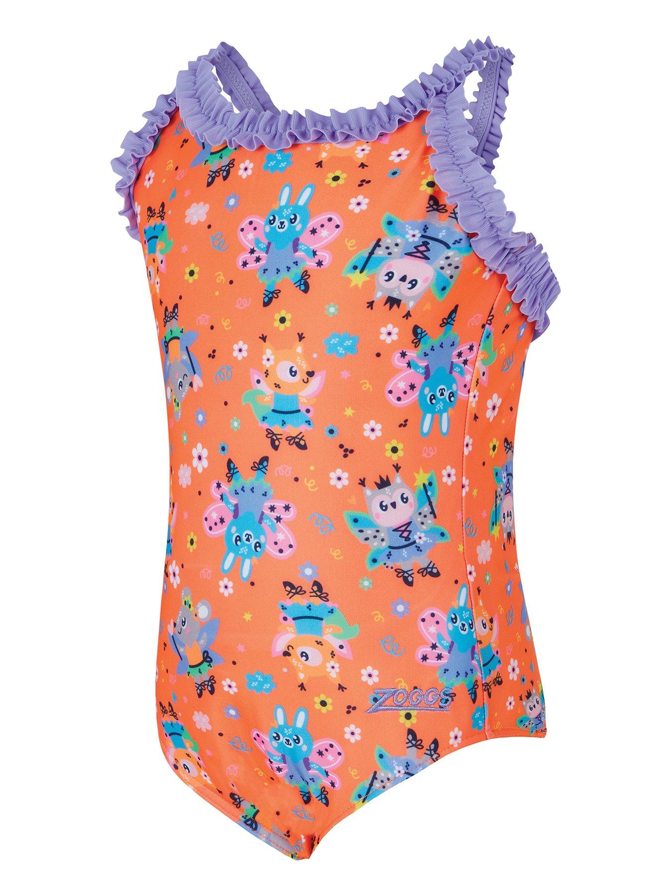 Zoggs Kids Girls Tinker Ruffle Crossback Swimsuit - Orange | Littlewoods