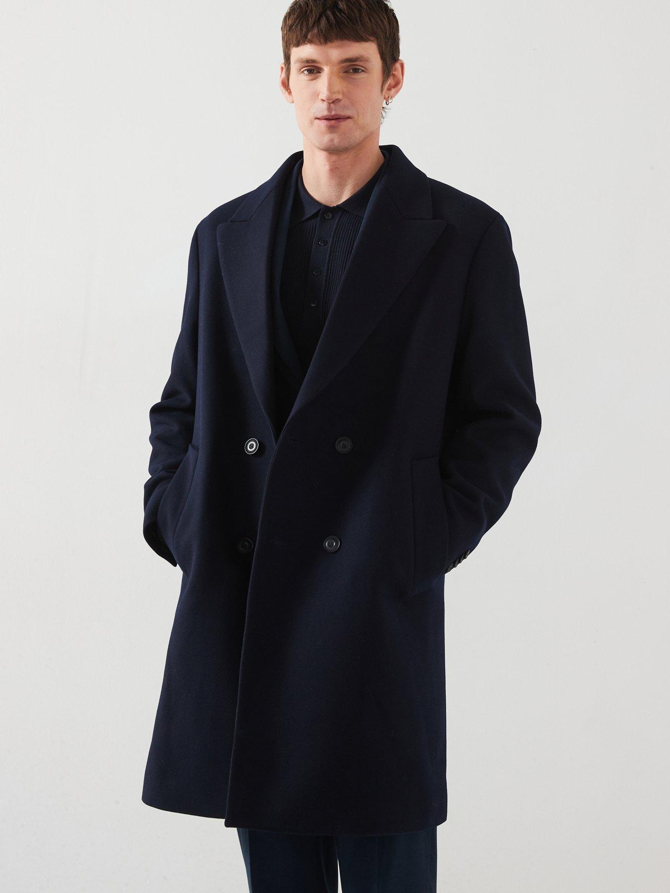 Mango Landon Smart Fit Double Breasted Overcoat - Navy | Littlewoods