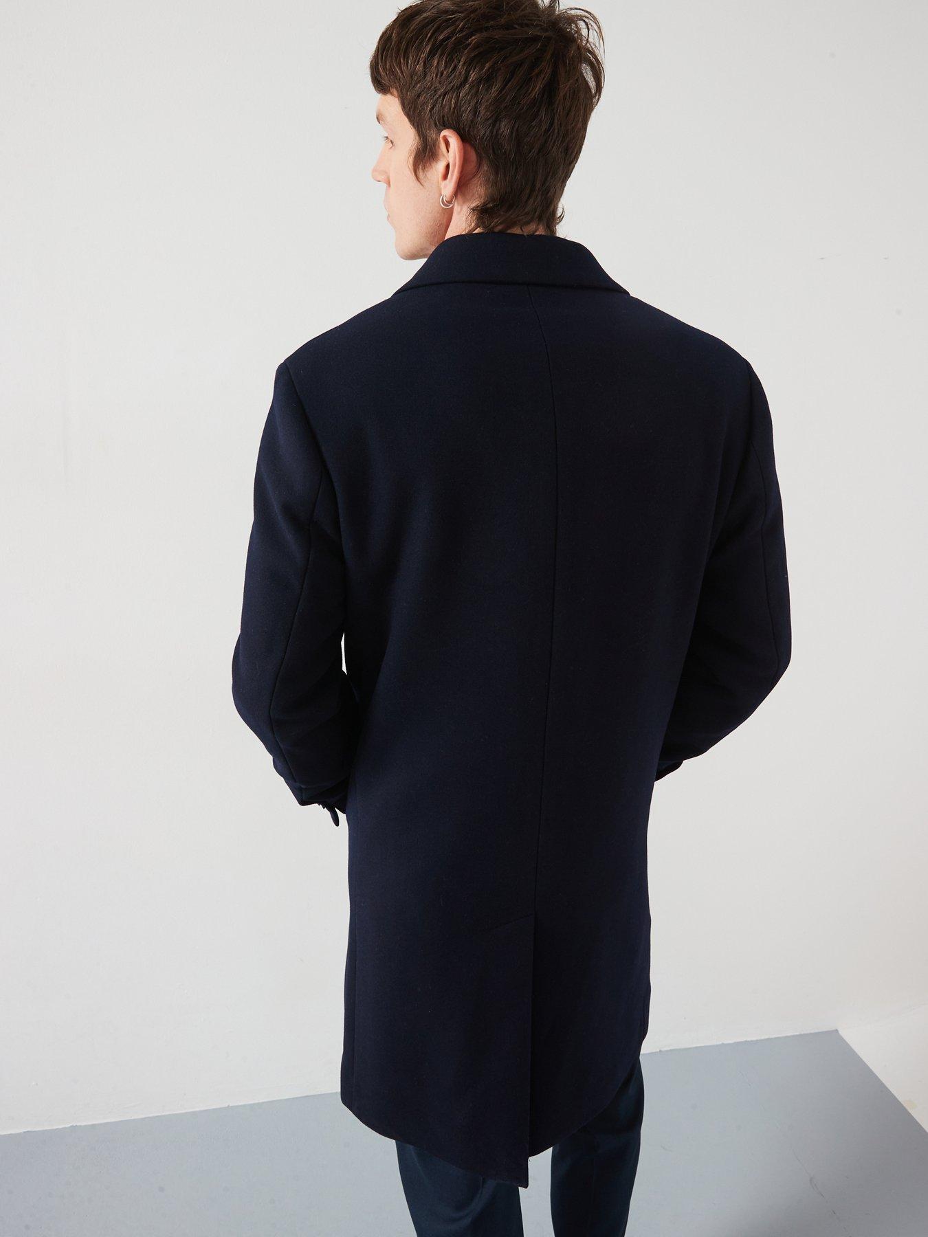 Mango Landon Smart Fit Double Breasted Overcoat - Navy | Littlewoods