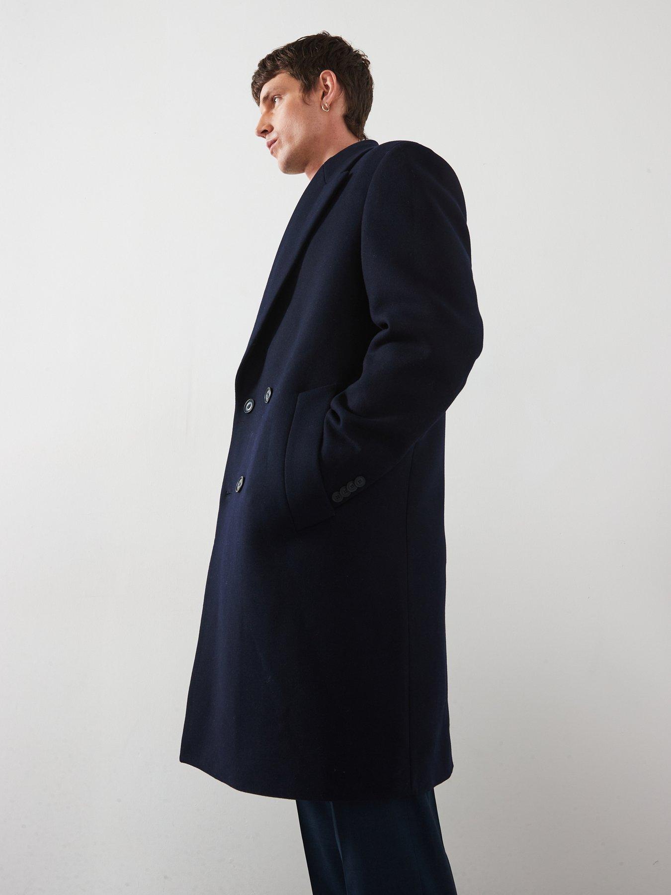 Mango Landon Smart Fit Double Breasted Overcoat - Navy | Littlewoods