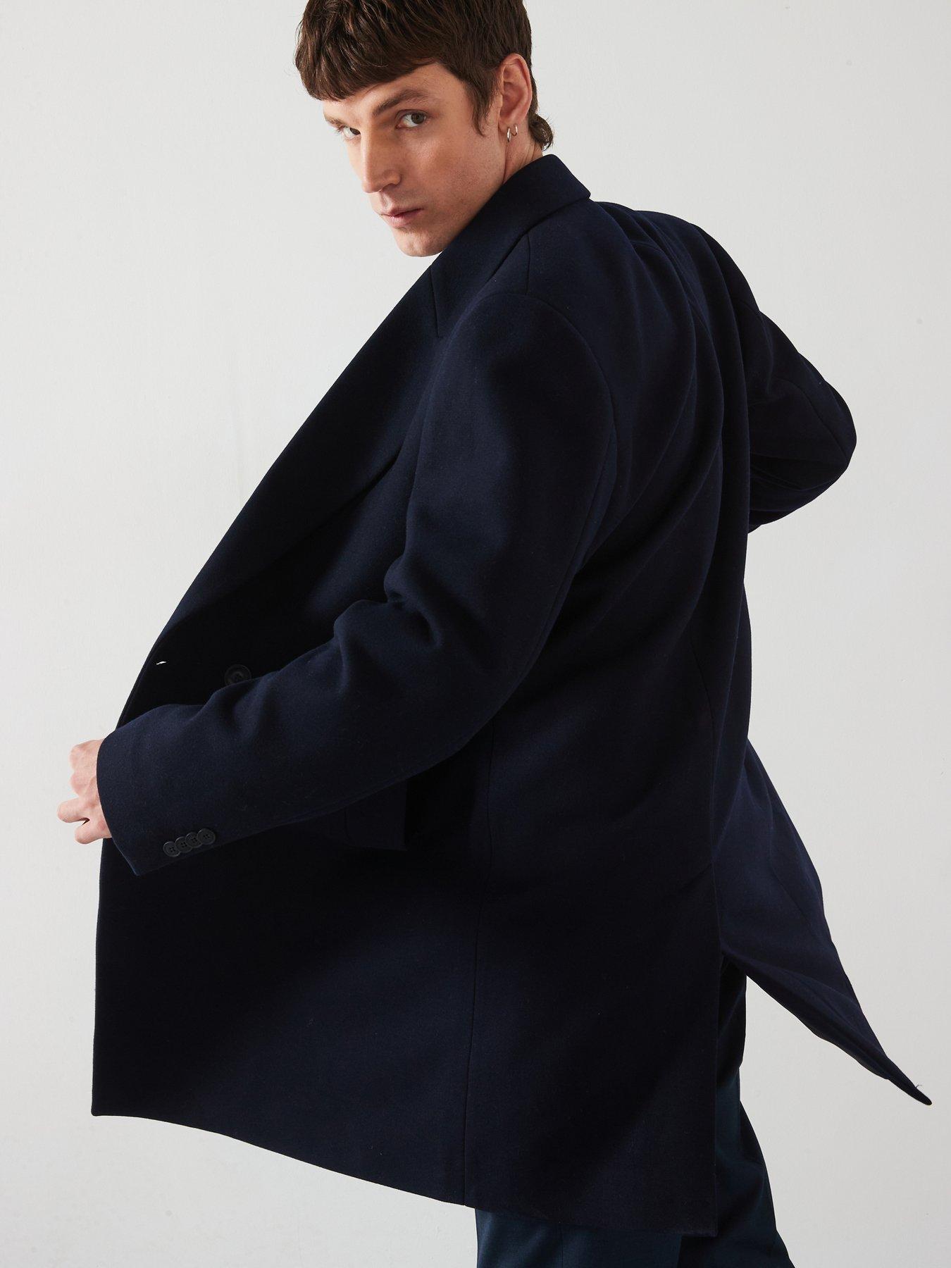 Mango Landon Smart Fit Double Breasted Overcoat - Navy | Littlewoods