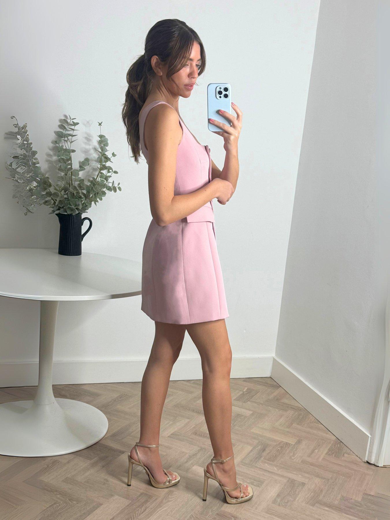 Style Cheat Tailored Square Neck Mini Dress - Pink | Littlewoods