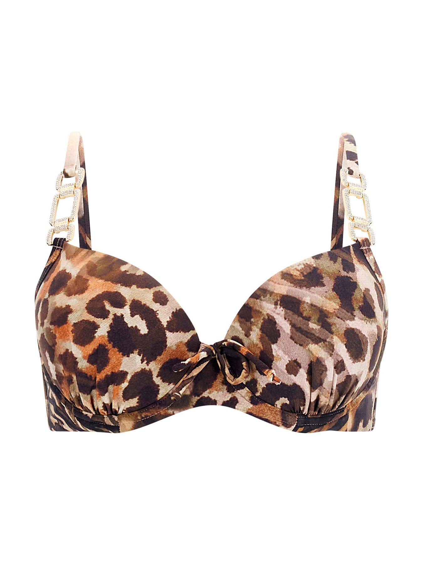 Guess Leopard Print Padded Wire Bikini Top - Animal Print | Littlewoods
