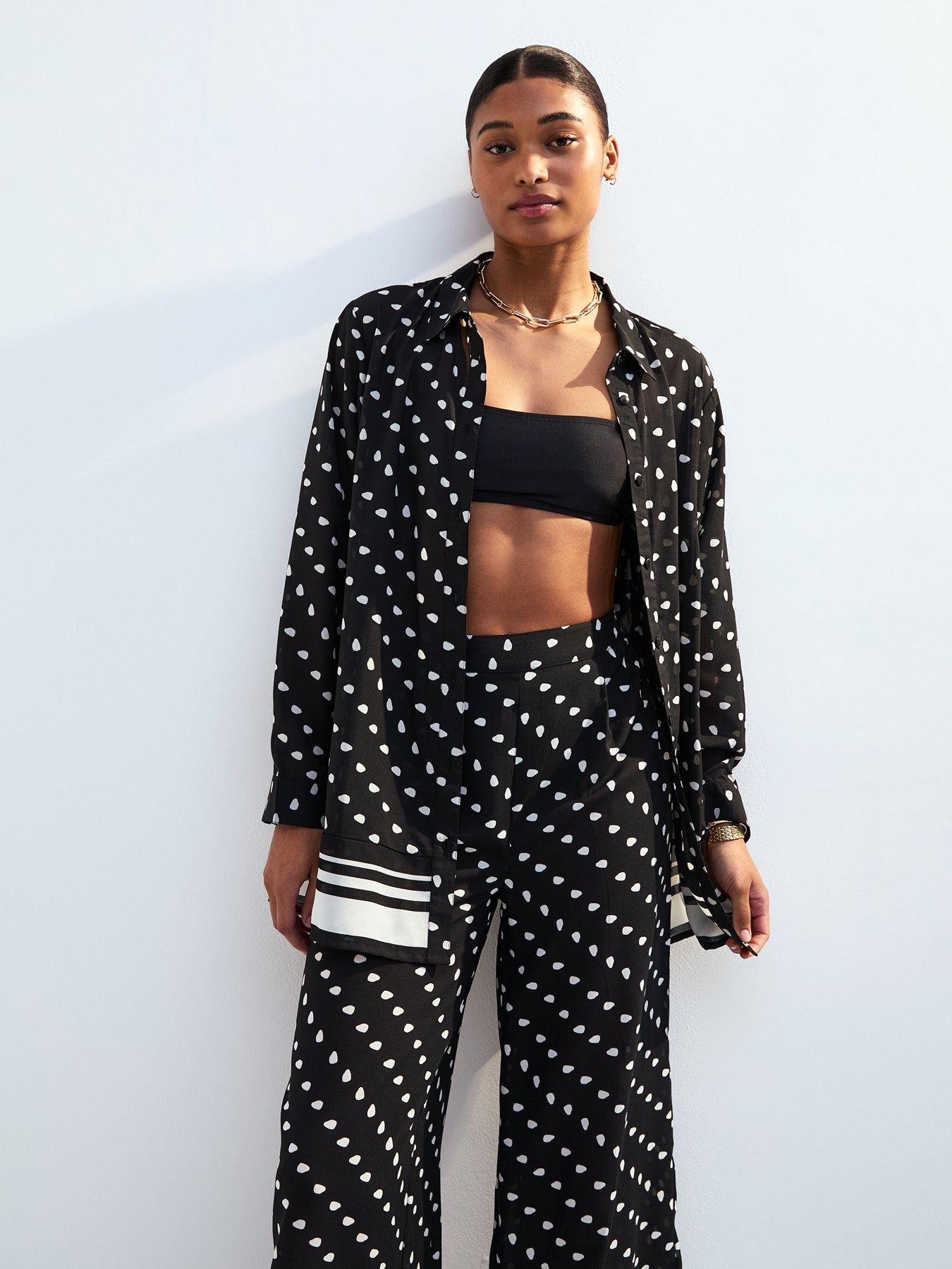 New Look Black Polka Dot Long Beach Shirt - Print | Littlewoods