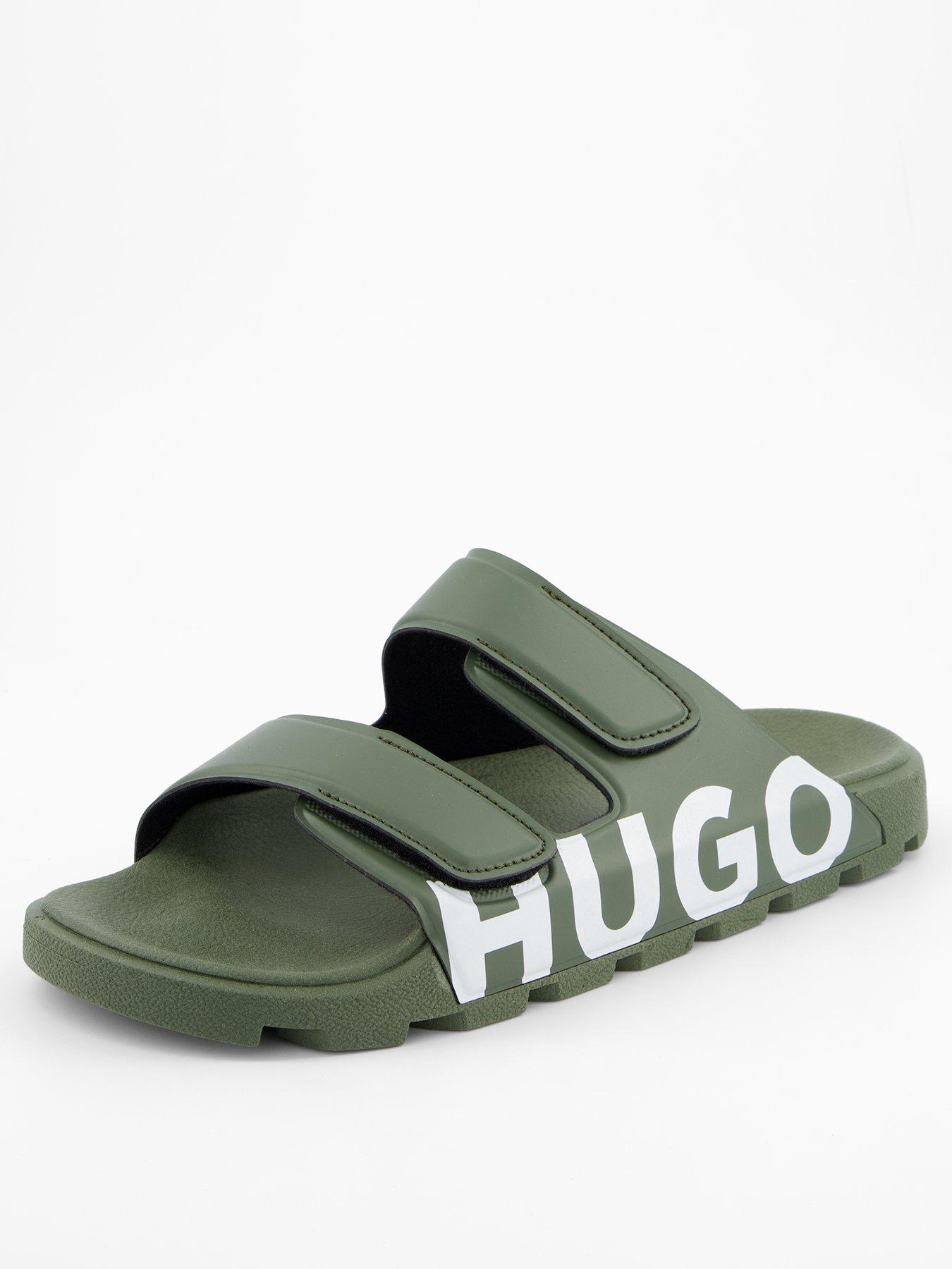 HUGO Men's Evander Two Strap Logo Sandals - Dark Green | Littlewoods