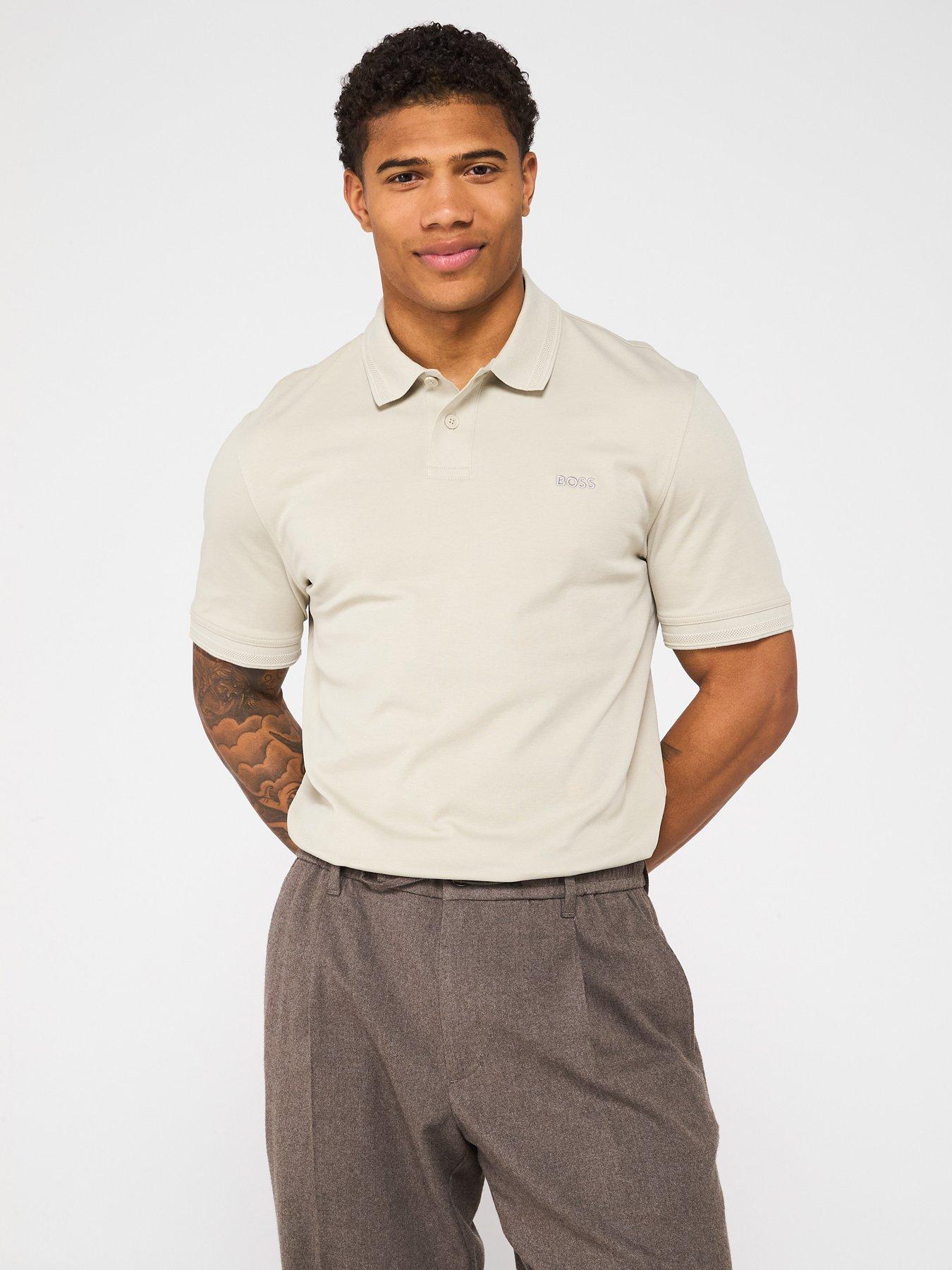 BOSS Interlock Tonal Logo Polo Shirt - Light Beige | Littlewoods