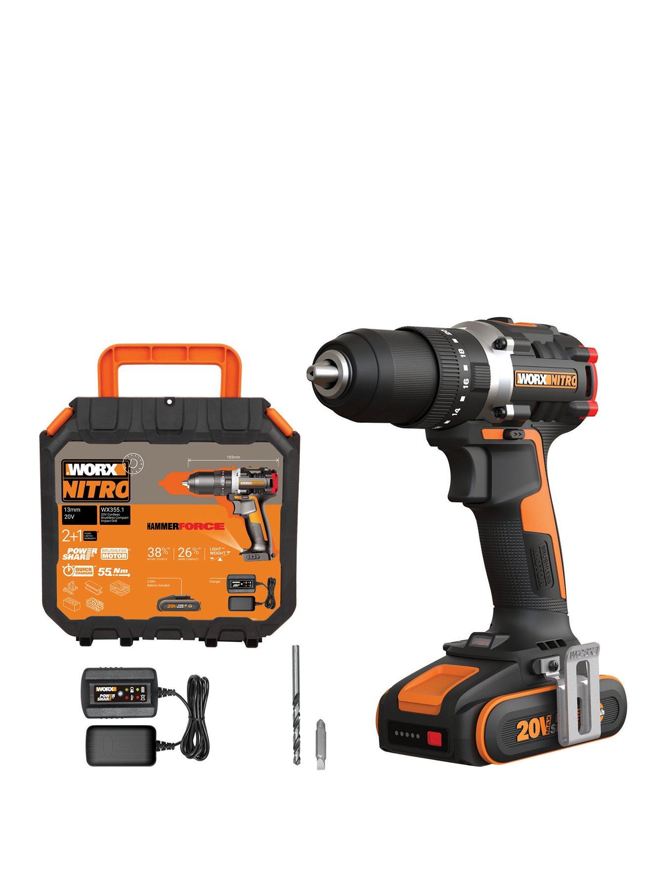 Worx 20V 55Nm Cordless Brushless Hammer Drill with x1 2.0Ah Battery ...