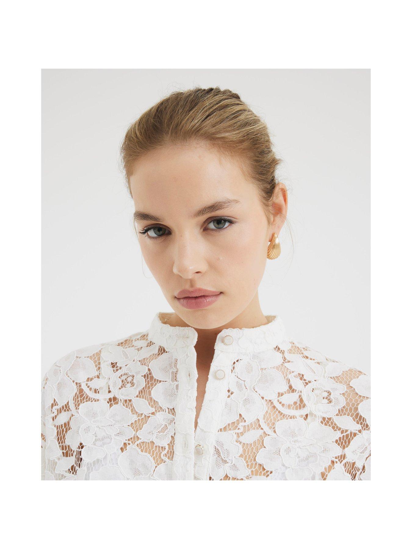 River Island Grandad Collar Lace Shirt - White | Littlewoods