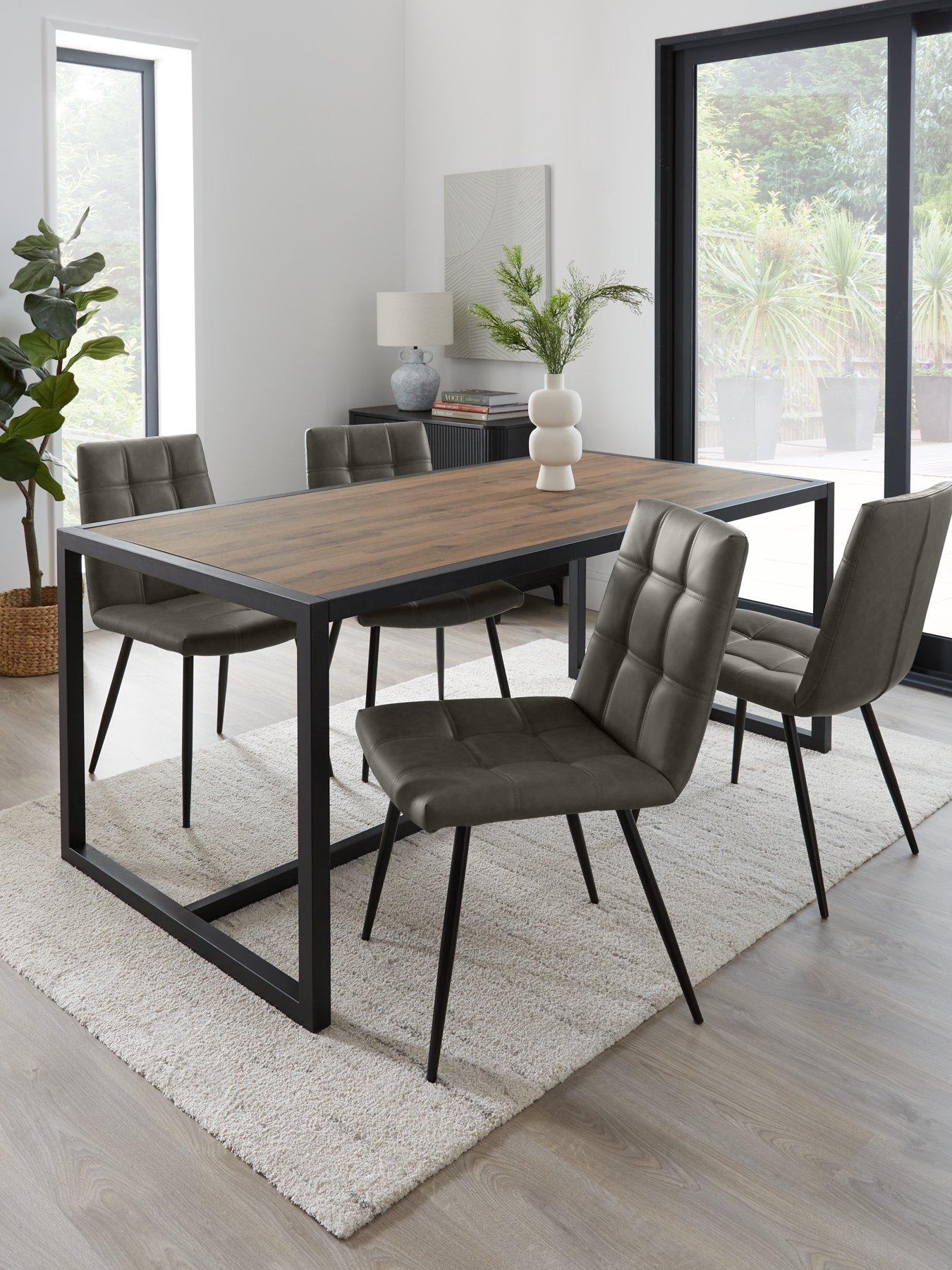 Very Home Harlem Mid Oak Dining Table & 4 Harlem Grey Dining Chairs ...