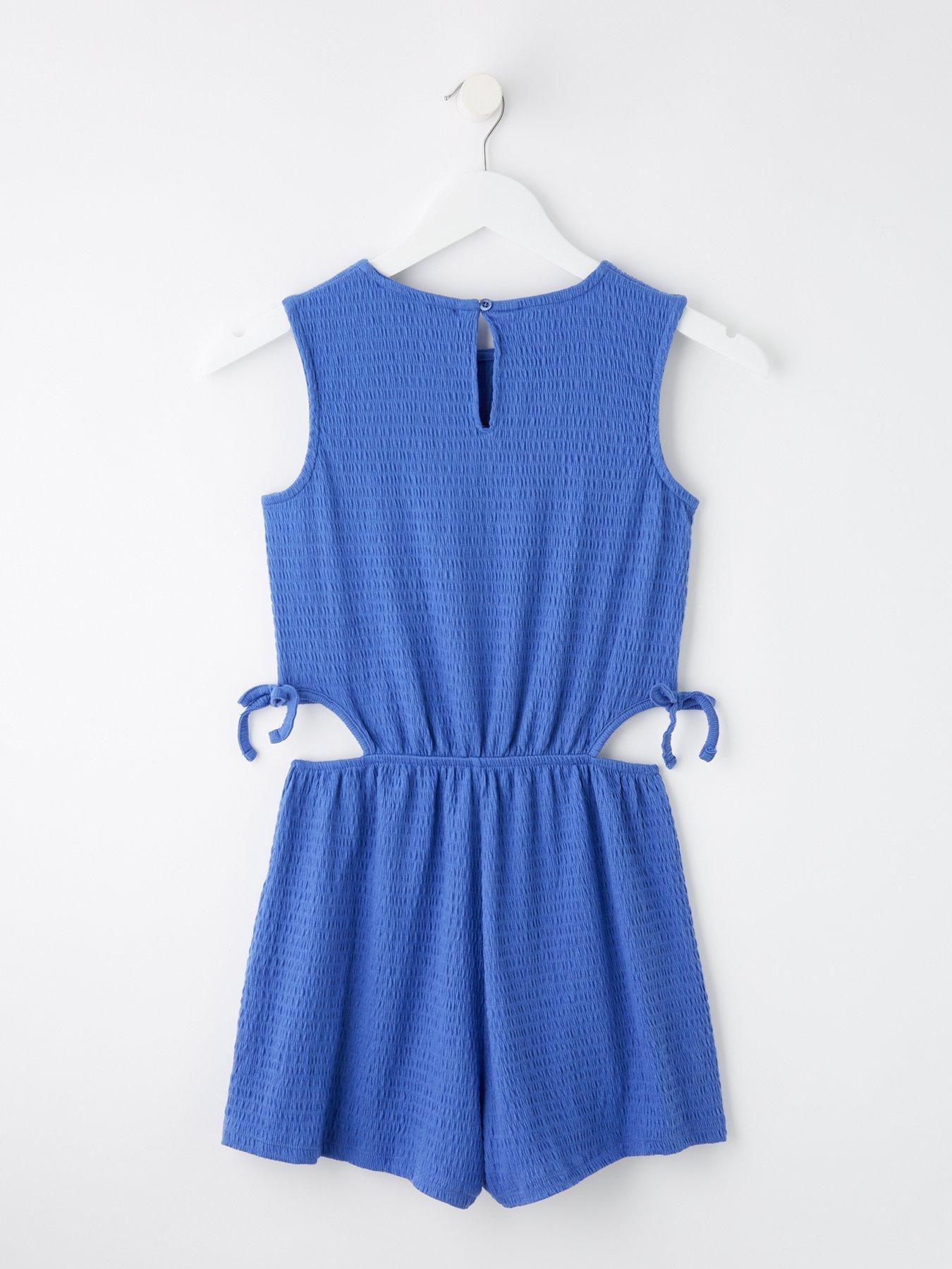 V by Very Girls Textured Cut Out Playsuit - Blue | Littlewoods