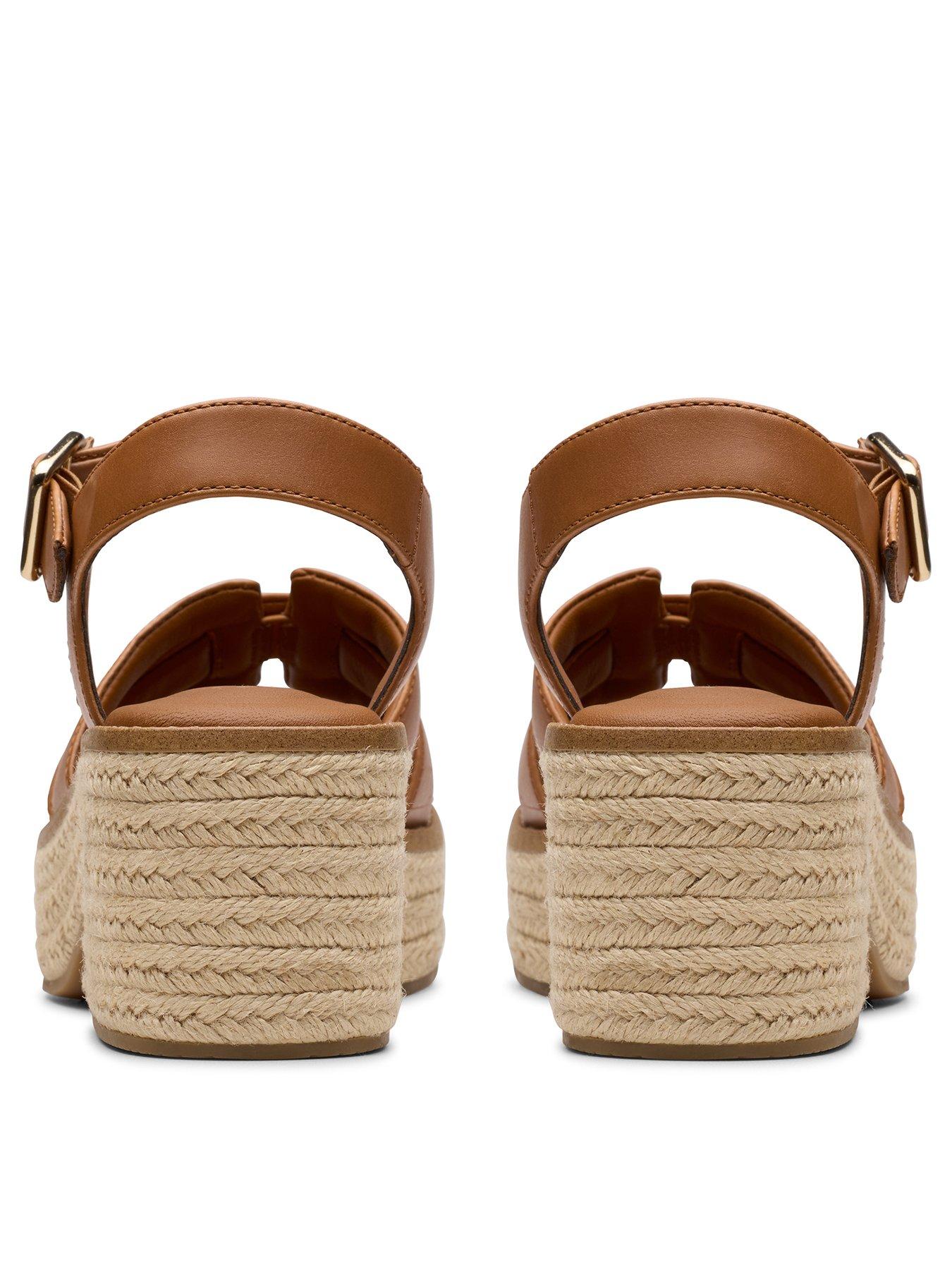Clarks Coledale Strap Leather Platform Wedge Heel - Tan | Littlewoods