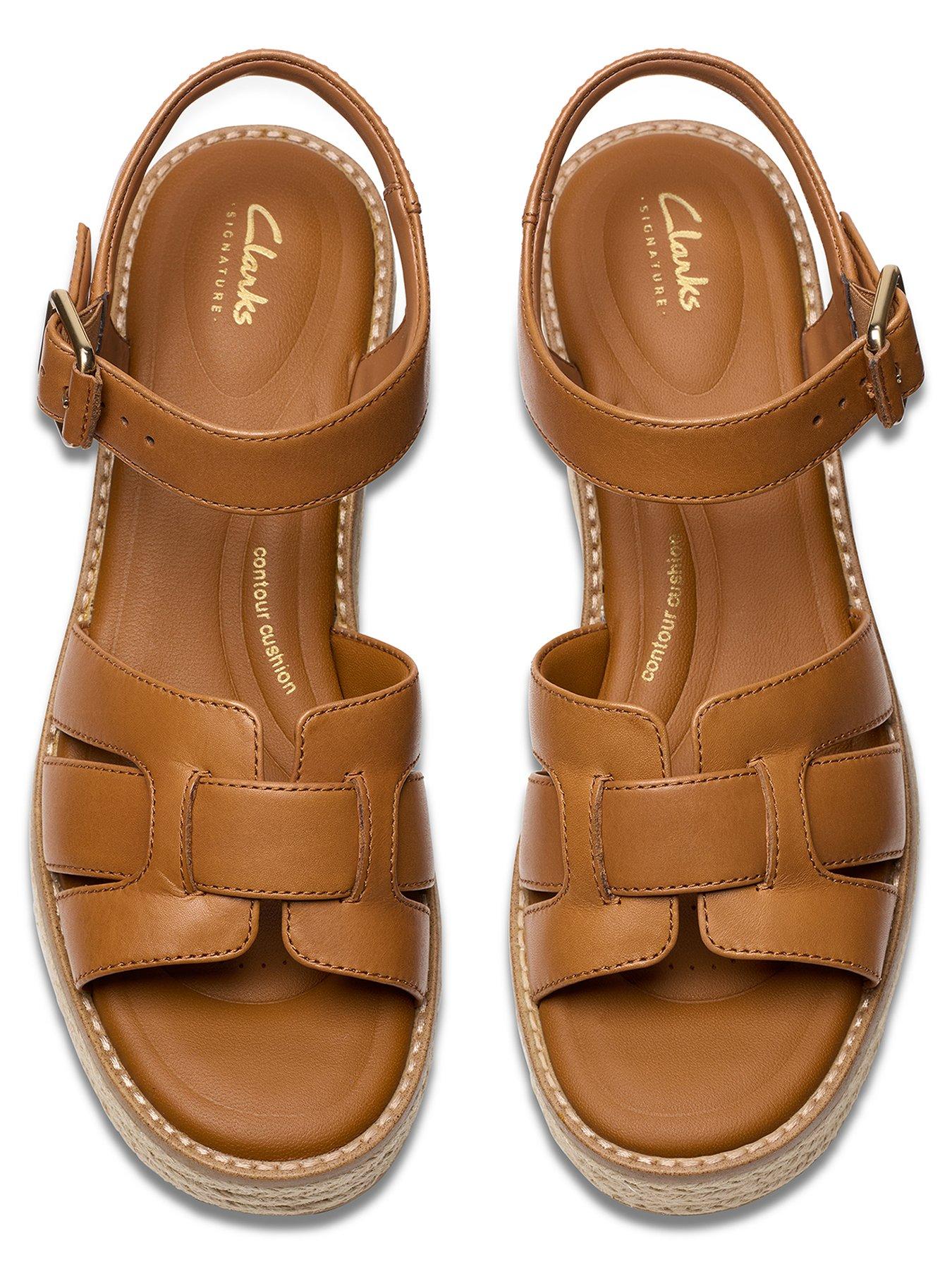 Clarks Coledale Strap Leather Platform Wedge Heel - Tan | Littlewoods