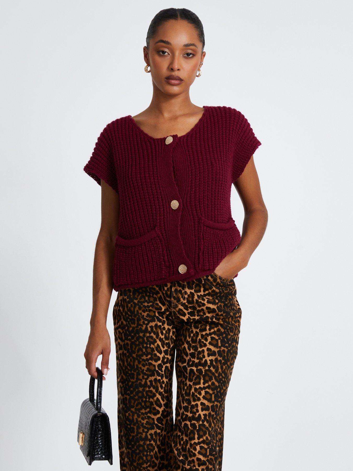 Quiz Dark Red Knit Sleeveless Cardigan | littlewoods.com