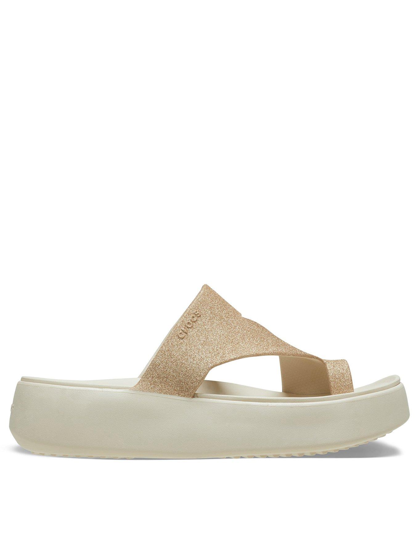 Crocs Getaway Platform Glitter Toe Loop - Beige | Littlewoods