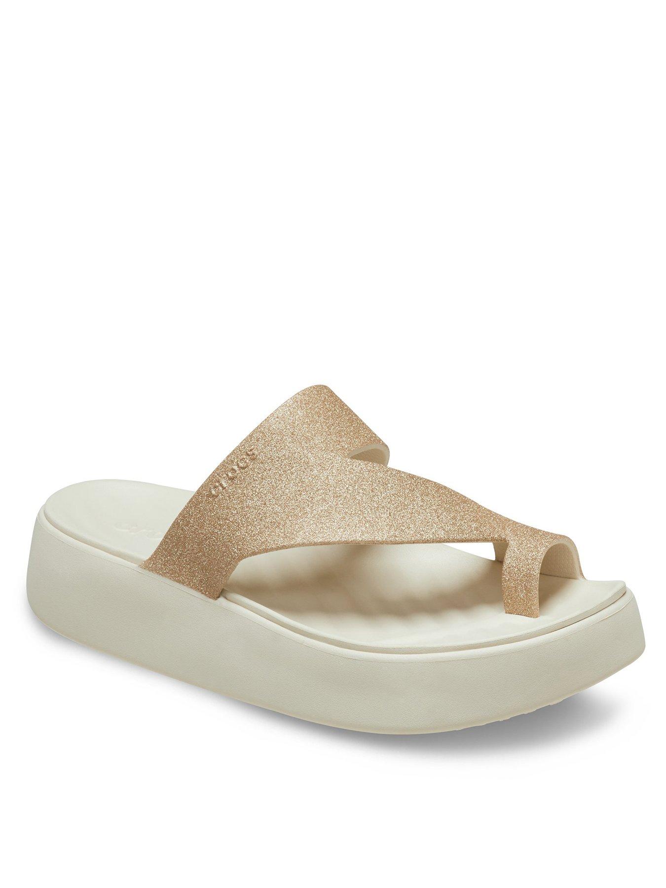 Crocs Getaway Platform Glitter Toe Loop - Beige | Littlewoods
