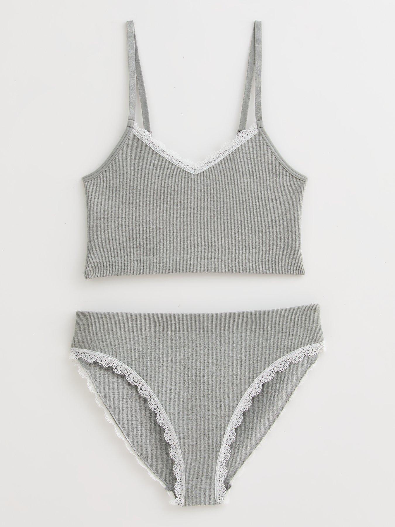 New Look 915 Girls Ribbed Pointelle Trimmed Crop Top And Briefs Set ...