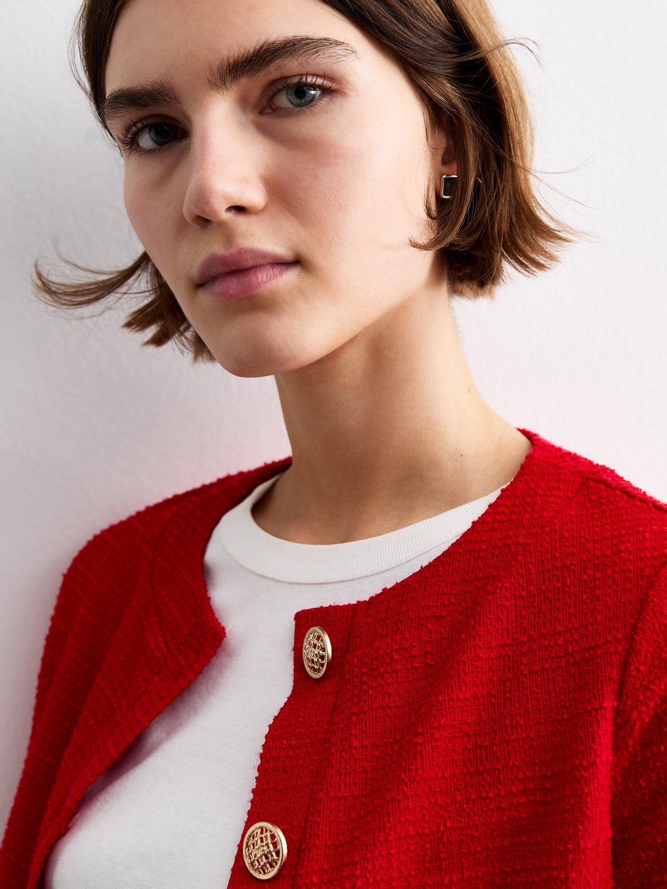 New Look Boucle Jersey Cardigan - Red | Littlewoods