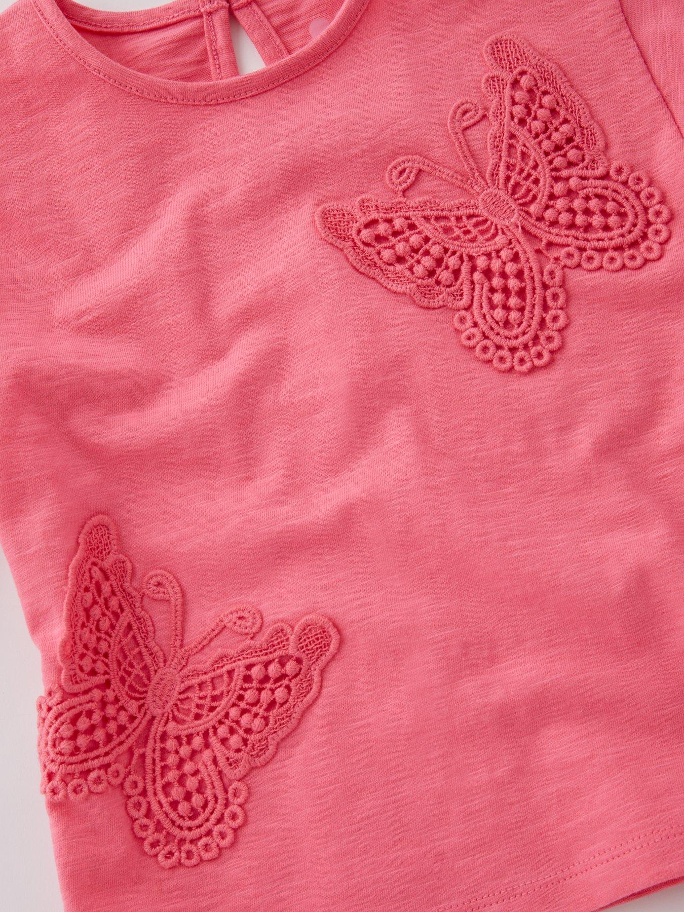 Mini V by Very Girls Crochet Butterfly Trim Frill T-Shirt And Short Set ...