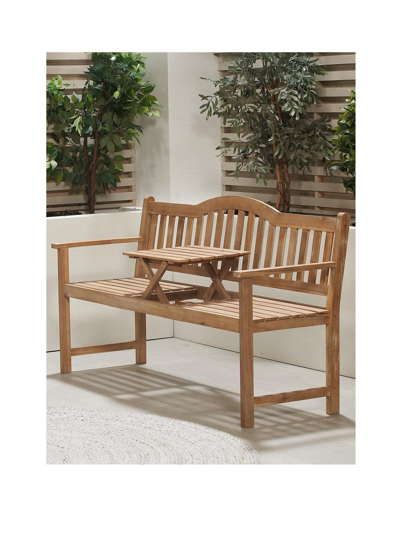 Pacific Lifestyle Richmond Light Teak Outdoor Bench with Pop Up Table ...