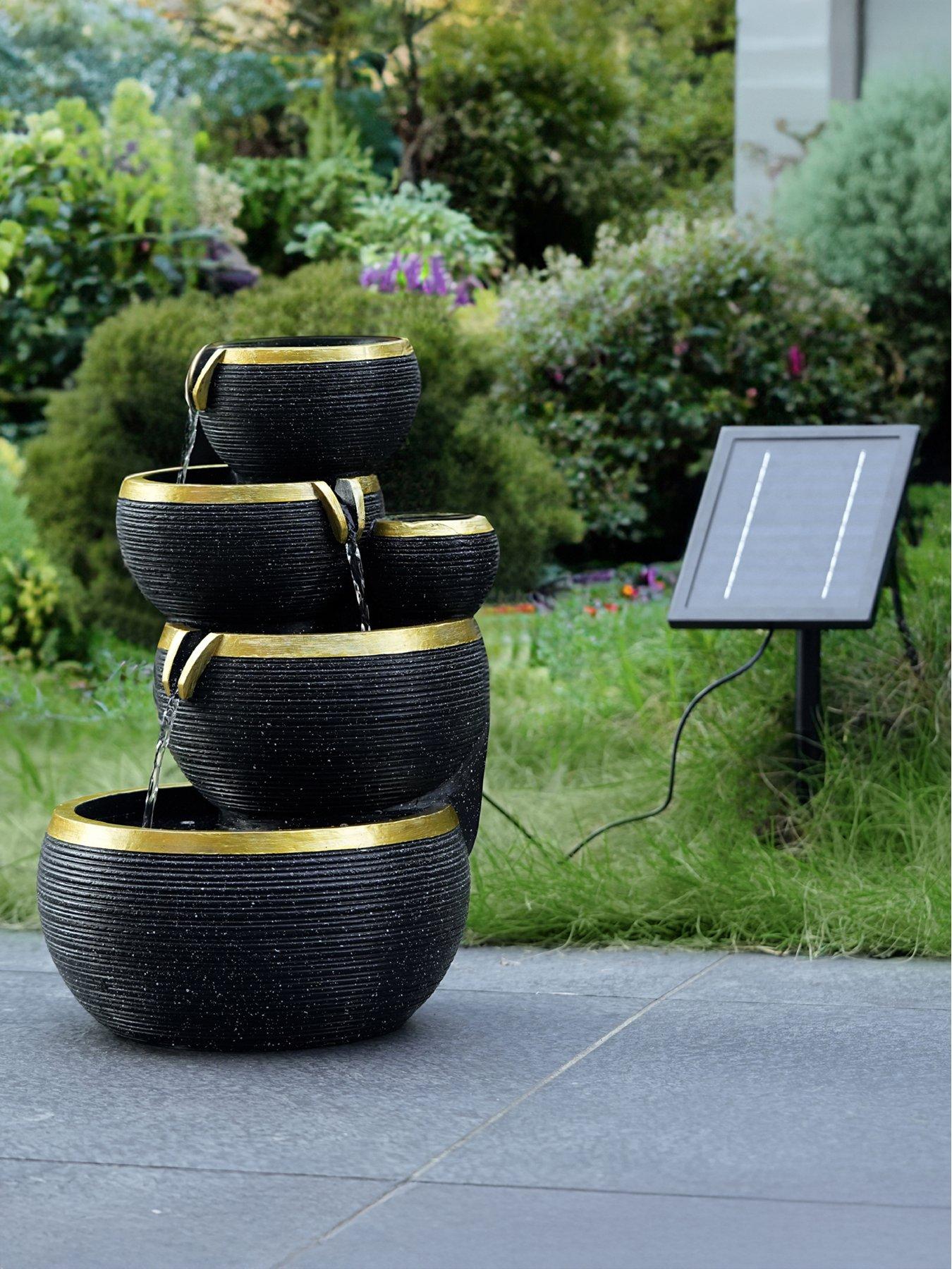 Streetwize Solar Cascading Black & Gold Fountain Water Feature ...