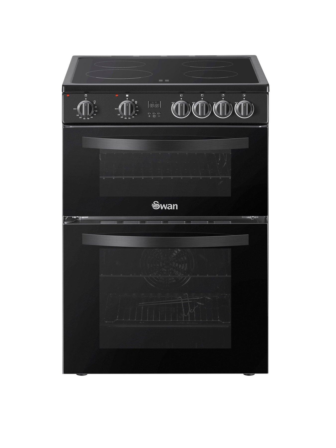 Swan SX16720B 60cm Electric Twin Oven Ceramic Hob Cooker - Black ...